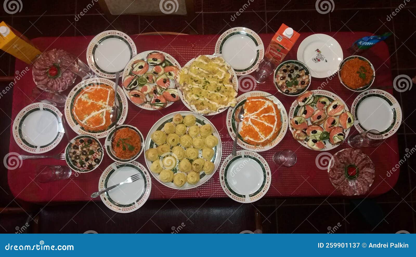 Set Table with Different Dishes Stock Image - Image of seafood, produce ...