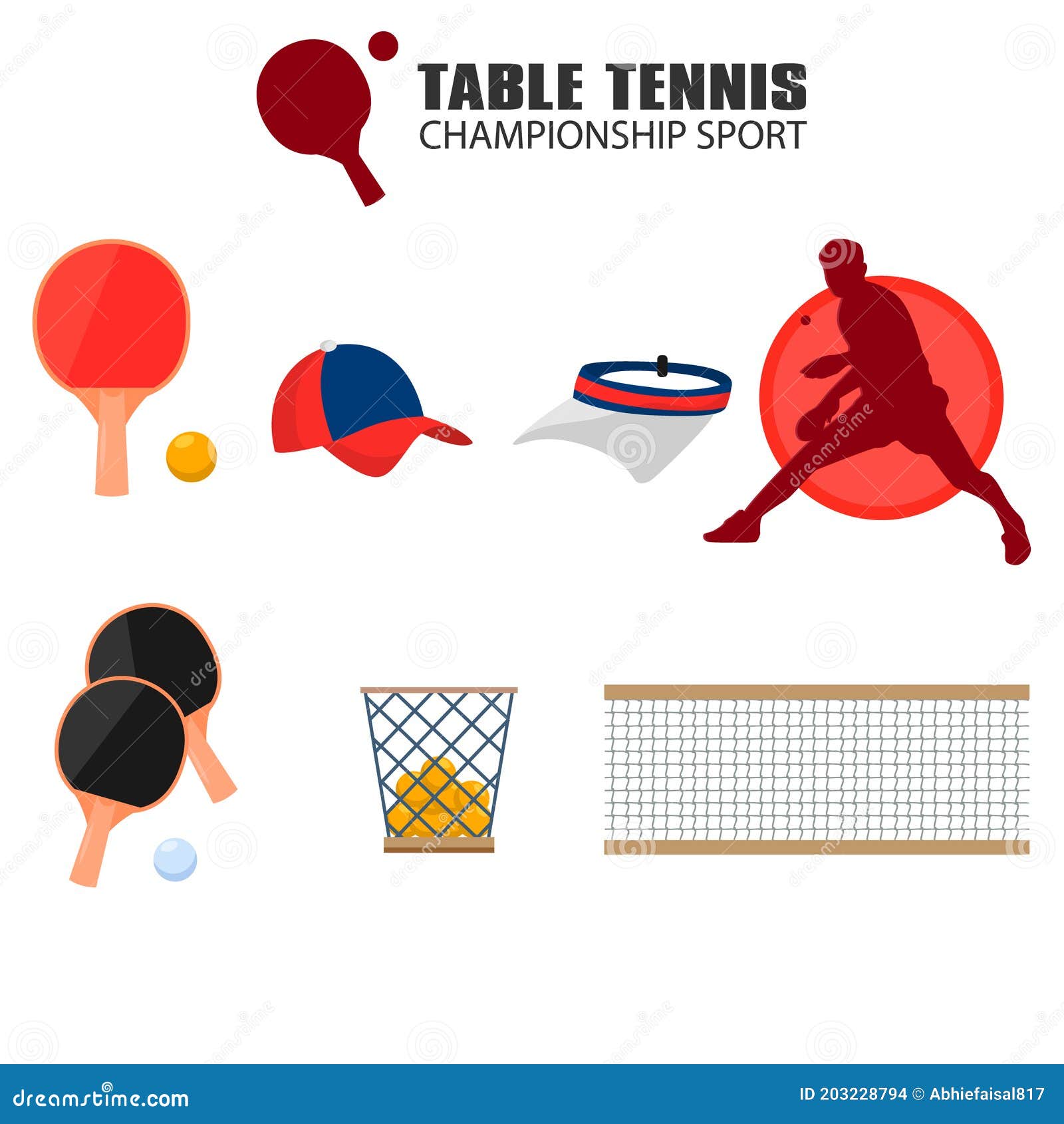 Set of Table Tennis Icon Cartoon Vector on White Background Stock ...