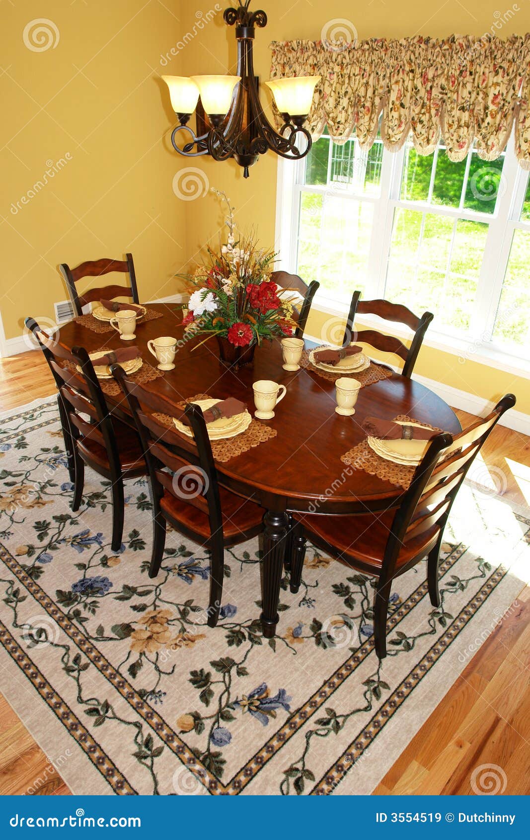 Set Table with Window Scenery Stock Image - Image of decor, curtains ...