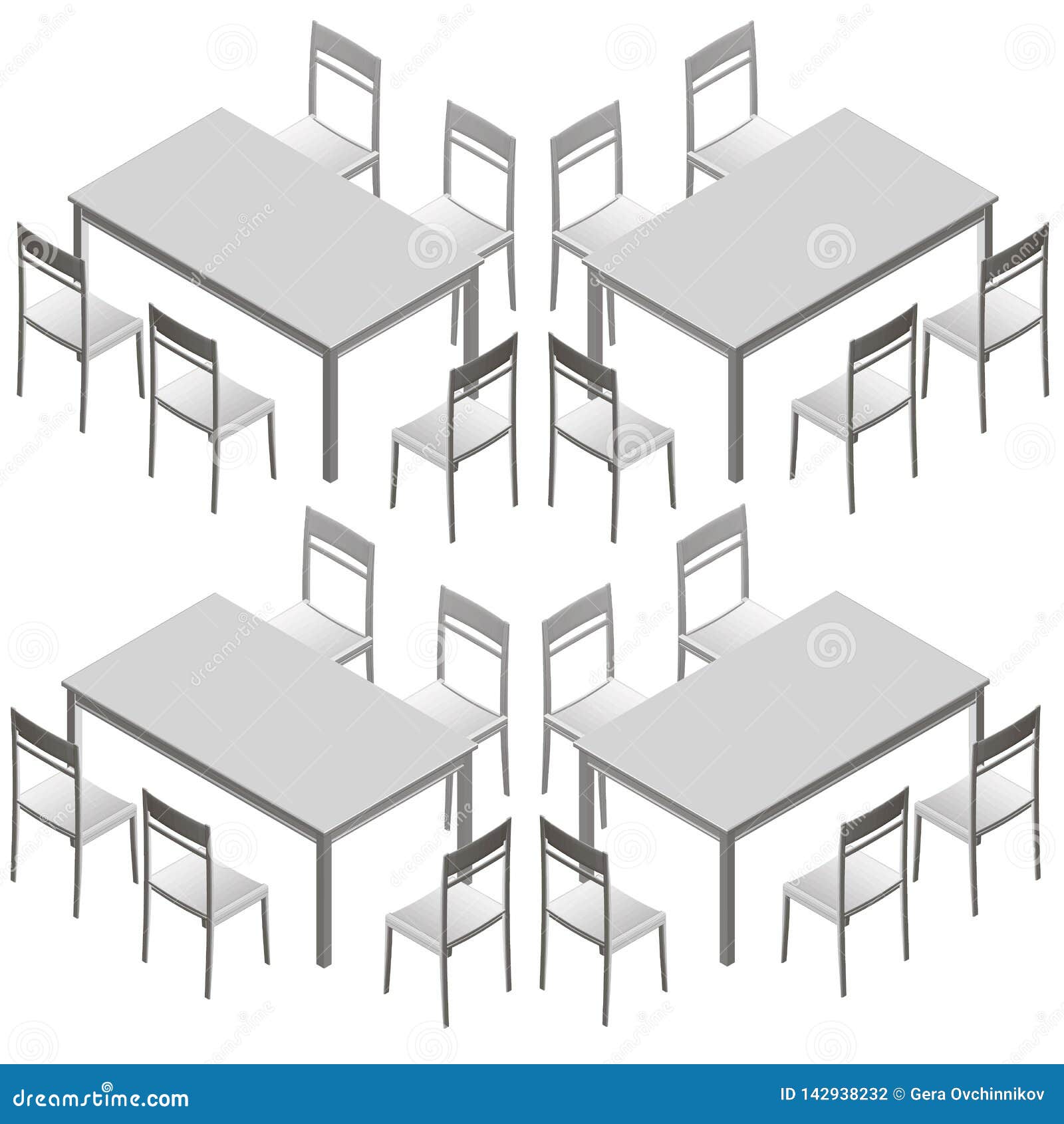 Set with Tables and Chairs. Isometric View. Vector Illustration Stock ...