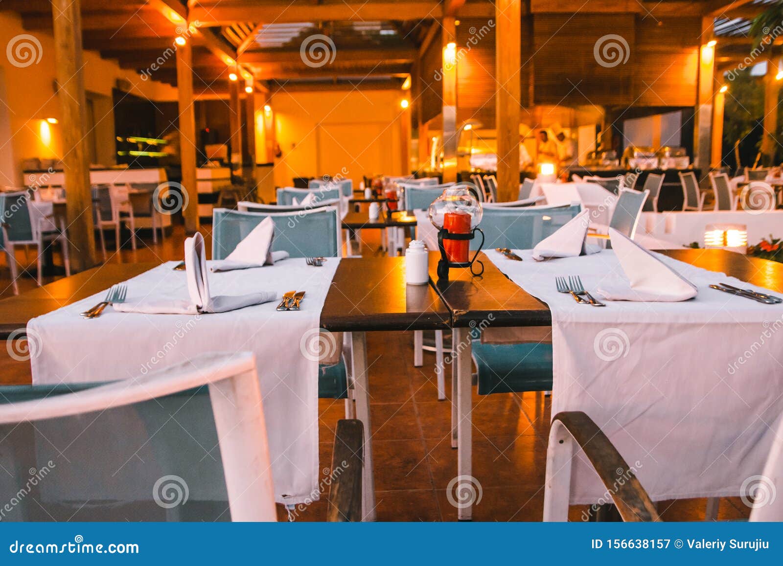 Set Tables at the Restaurant Stock Image - Image of fork, dish: 156638157