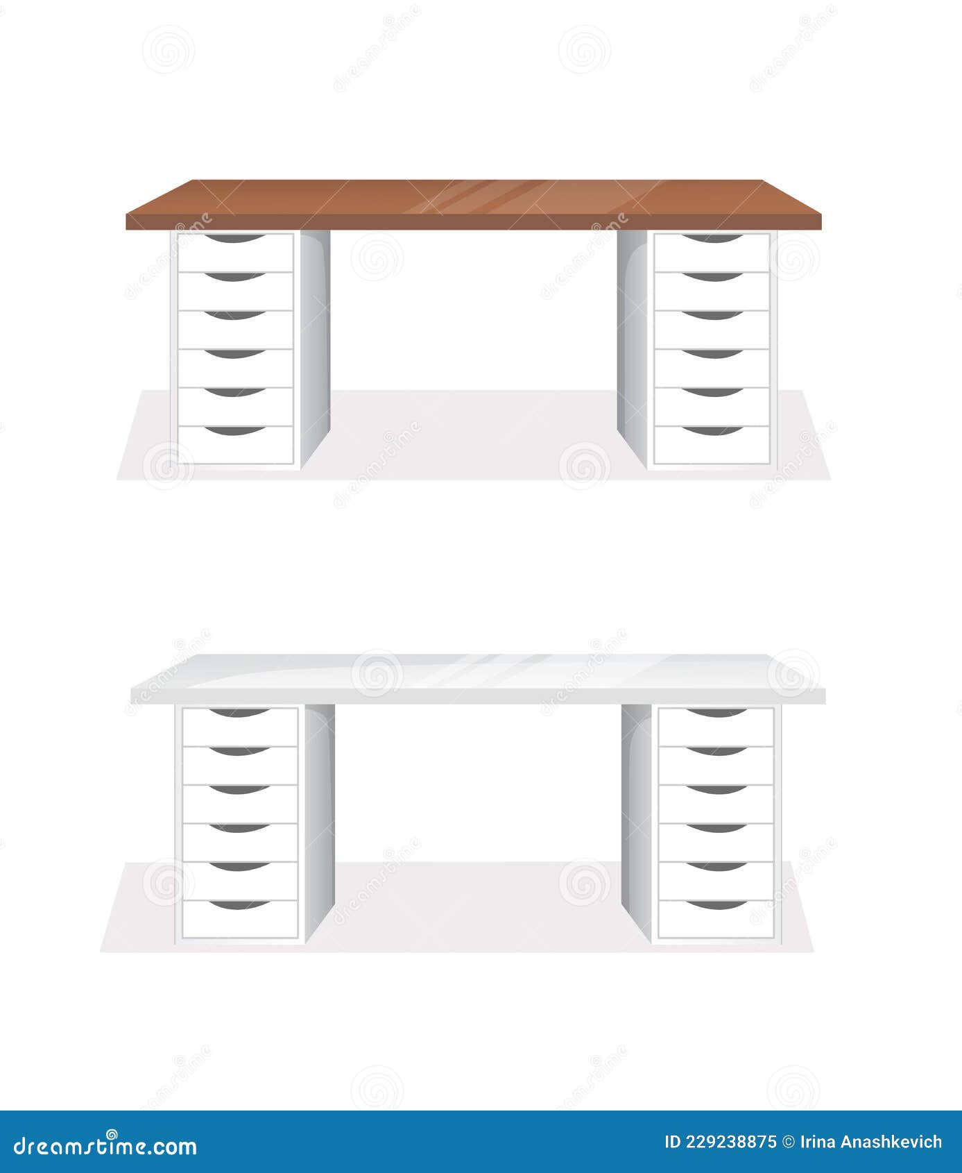 Set of Tables for Work, Office, Home, Computer. Vector Illustration in ...