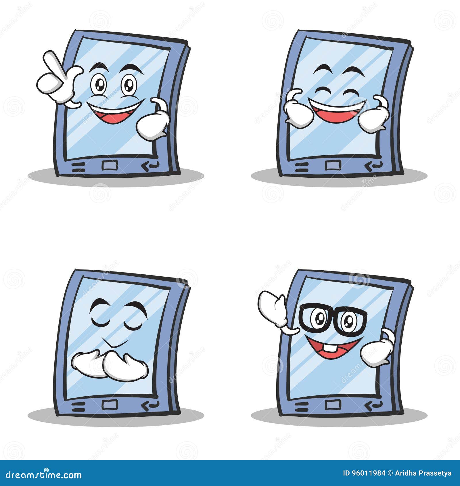 Set of Tablet Character Cartoon Style Stock Vector - Illustration of ...