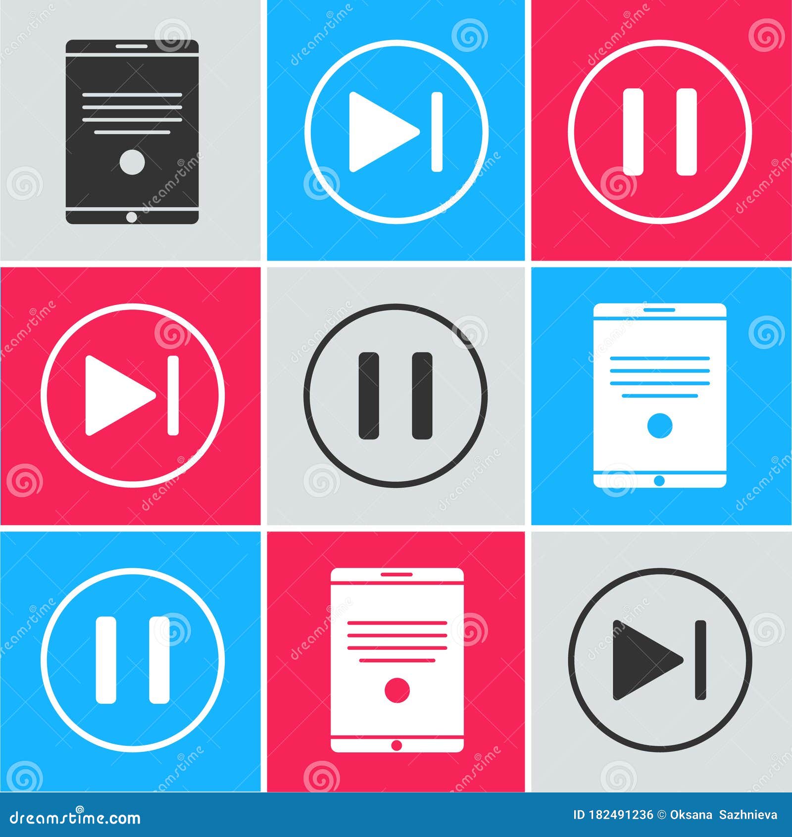 Set Tablet, Fast Forward and Pause Button Icon Stock Illustration ...