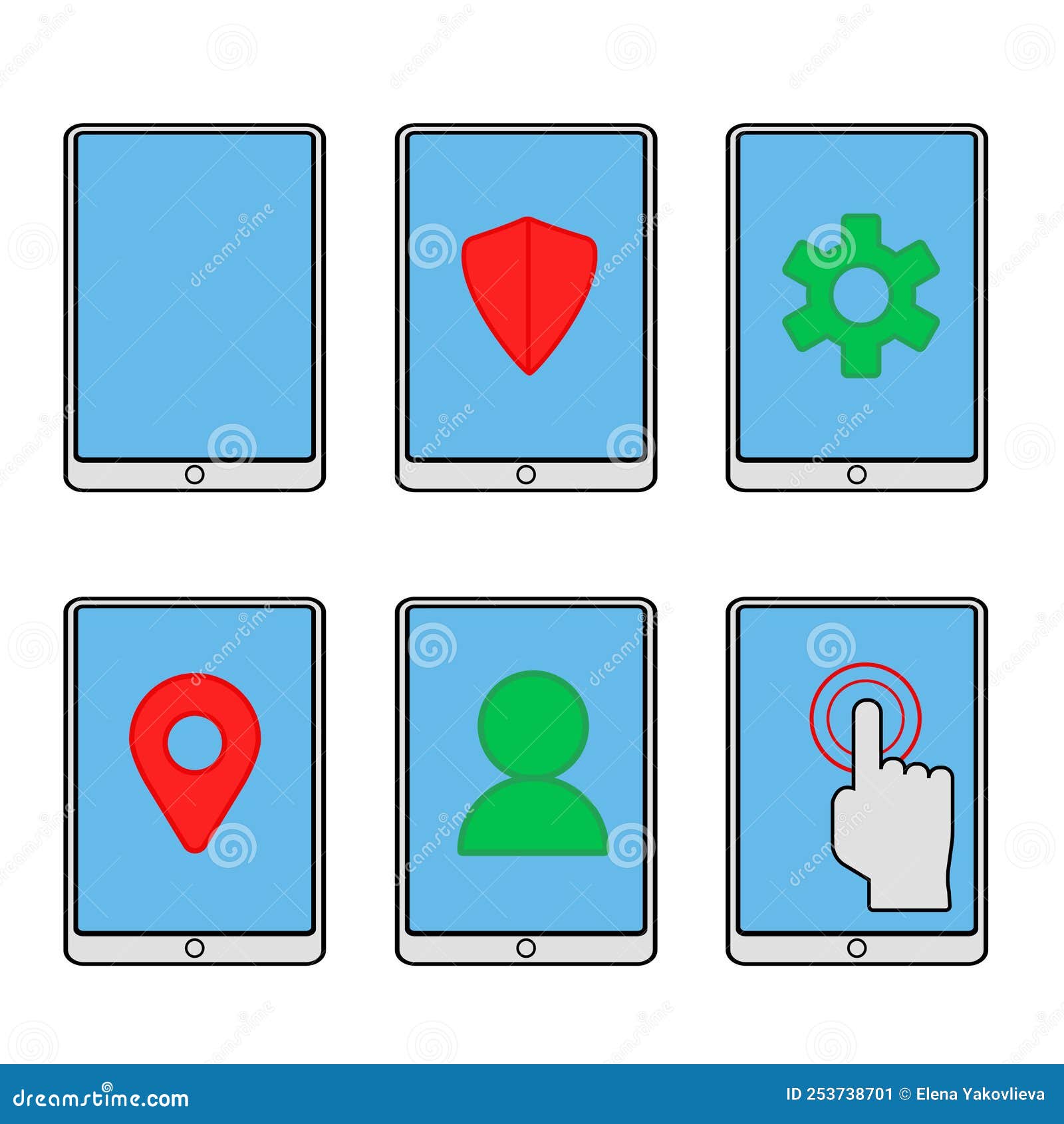 Set Tablet Features and Settings in a Flat Style. Vector Illustration ...