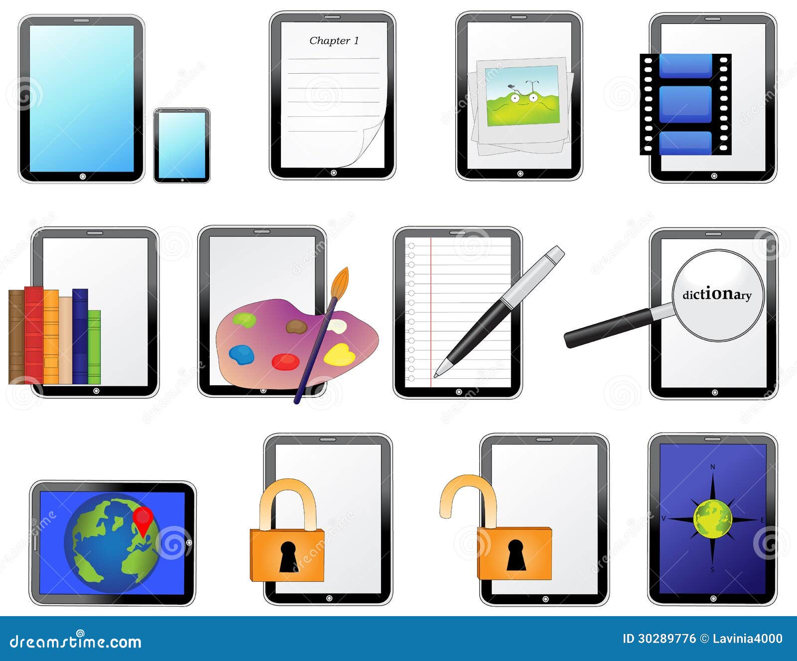 Tablet icons 1 stock vector. Illustration of page, communication - 30289776