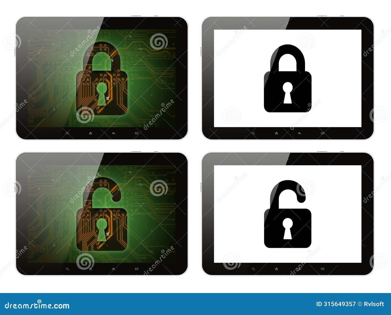 Set of Tablet PCs with Lock on Its Screen, Isolated on Transparent ...