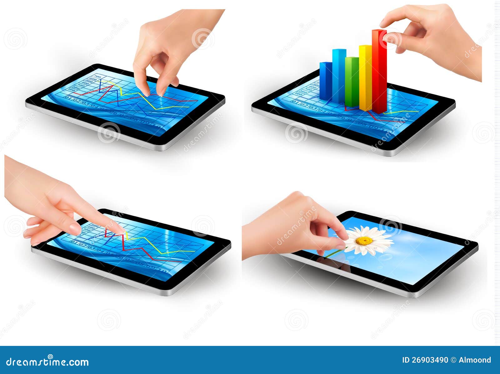 Set of Tablet Screen with Graph and a Hand Stock Vector - Illustration ...