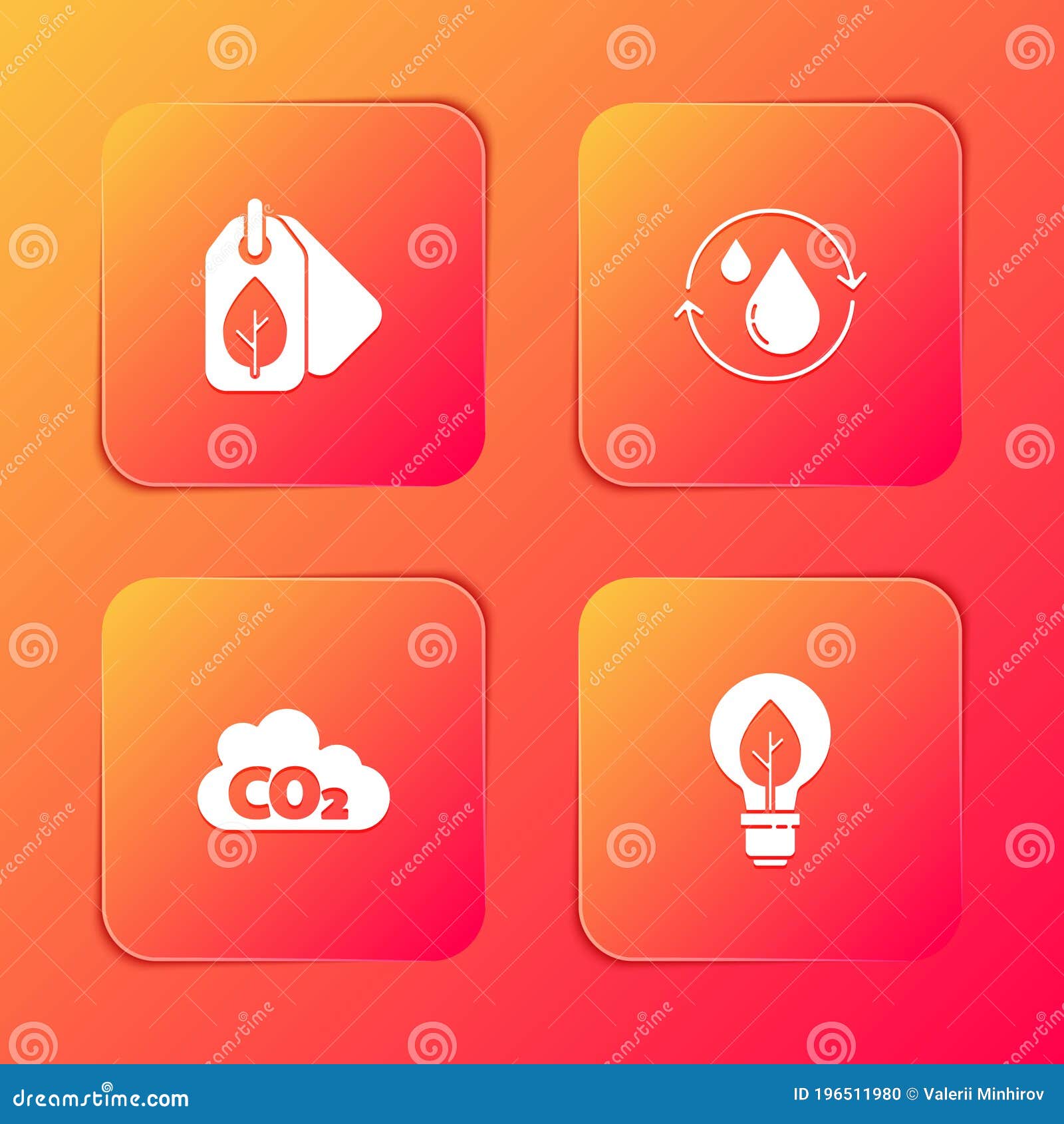 Set Tag with Leaf, Recycle Clean Aqua, CO2 Emissions in Cloud and Light ...