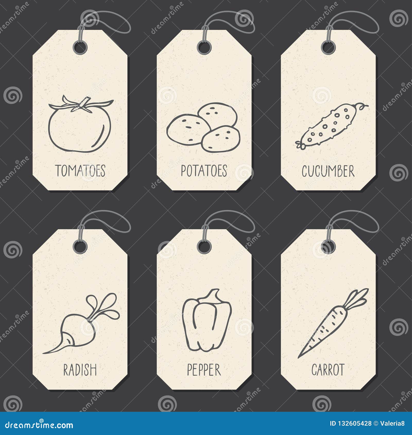 Set of Tags or Label Templates with Hand Drawn Vegetable Stock Vector ...