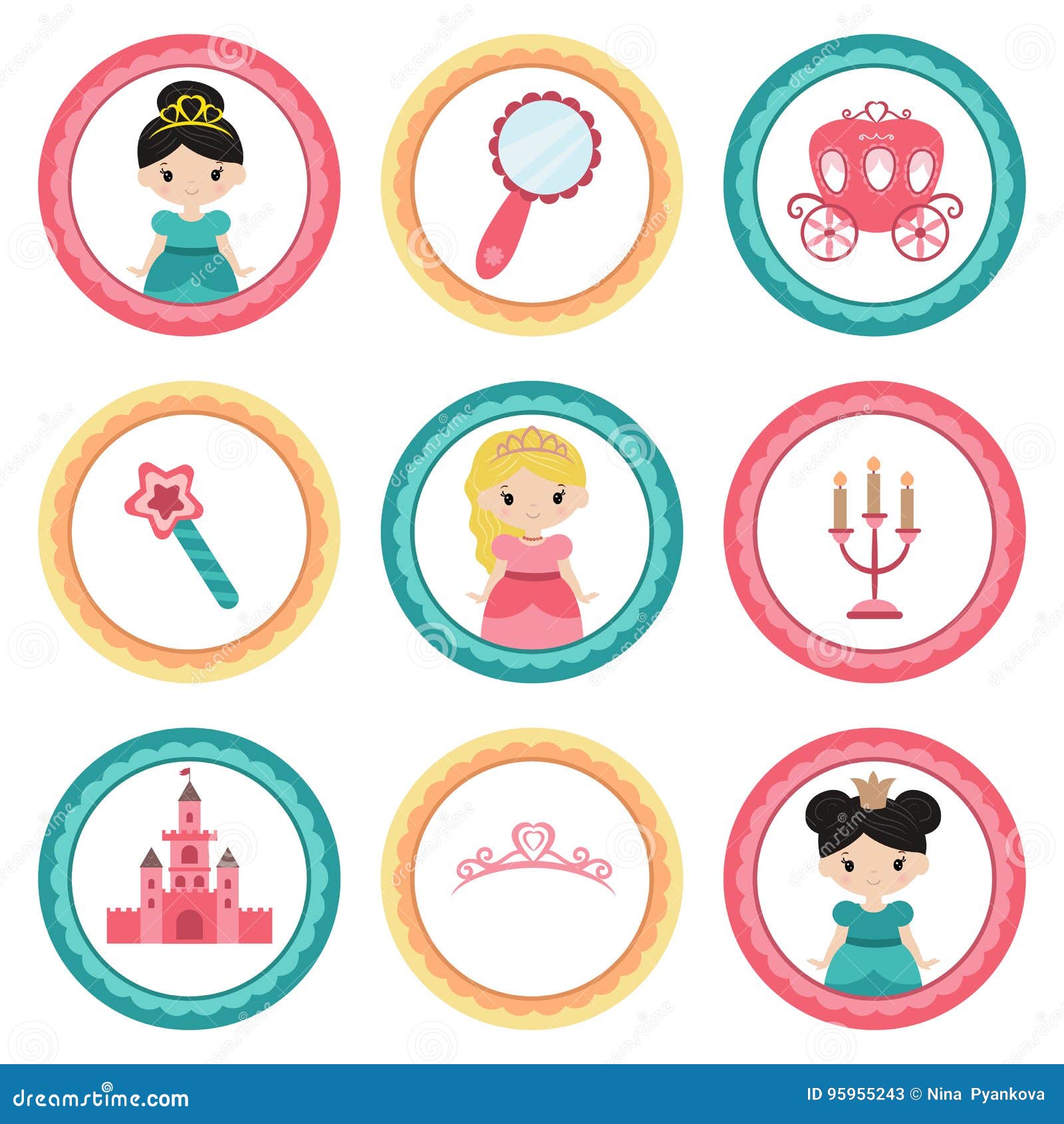 Set of Tags with Princess Theme. Stock Vector - Illustration of cute ...