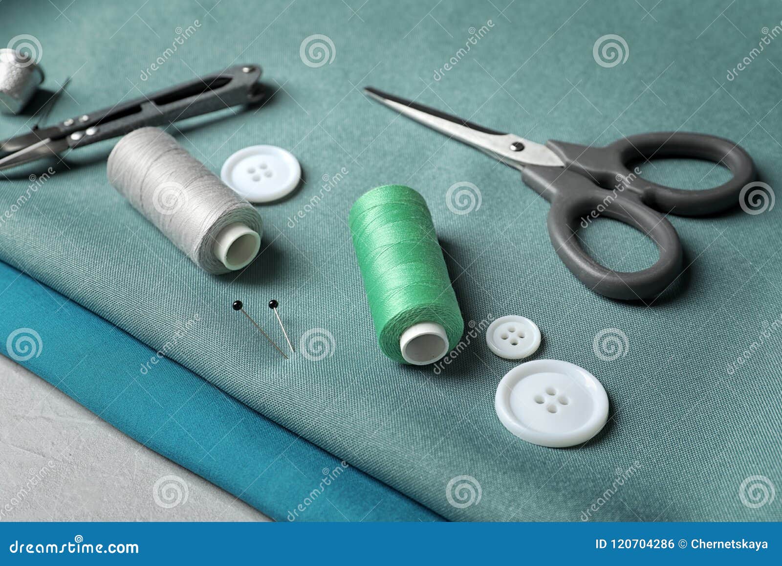 Set of Tailoring Accessories and Fabric Stock Photo - Image of business ...