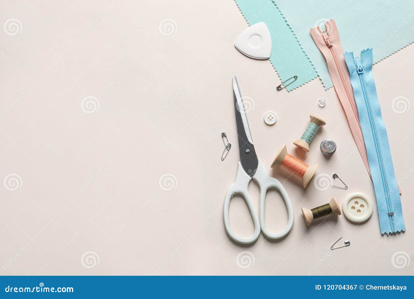 Set of Tailoring Accessories on Light Background Stock Image - Image of ...
