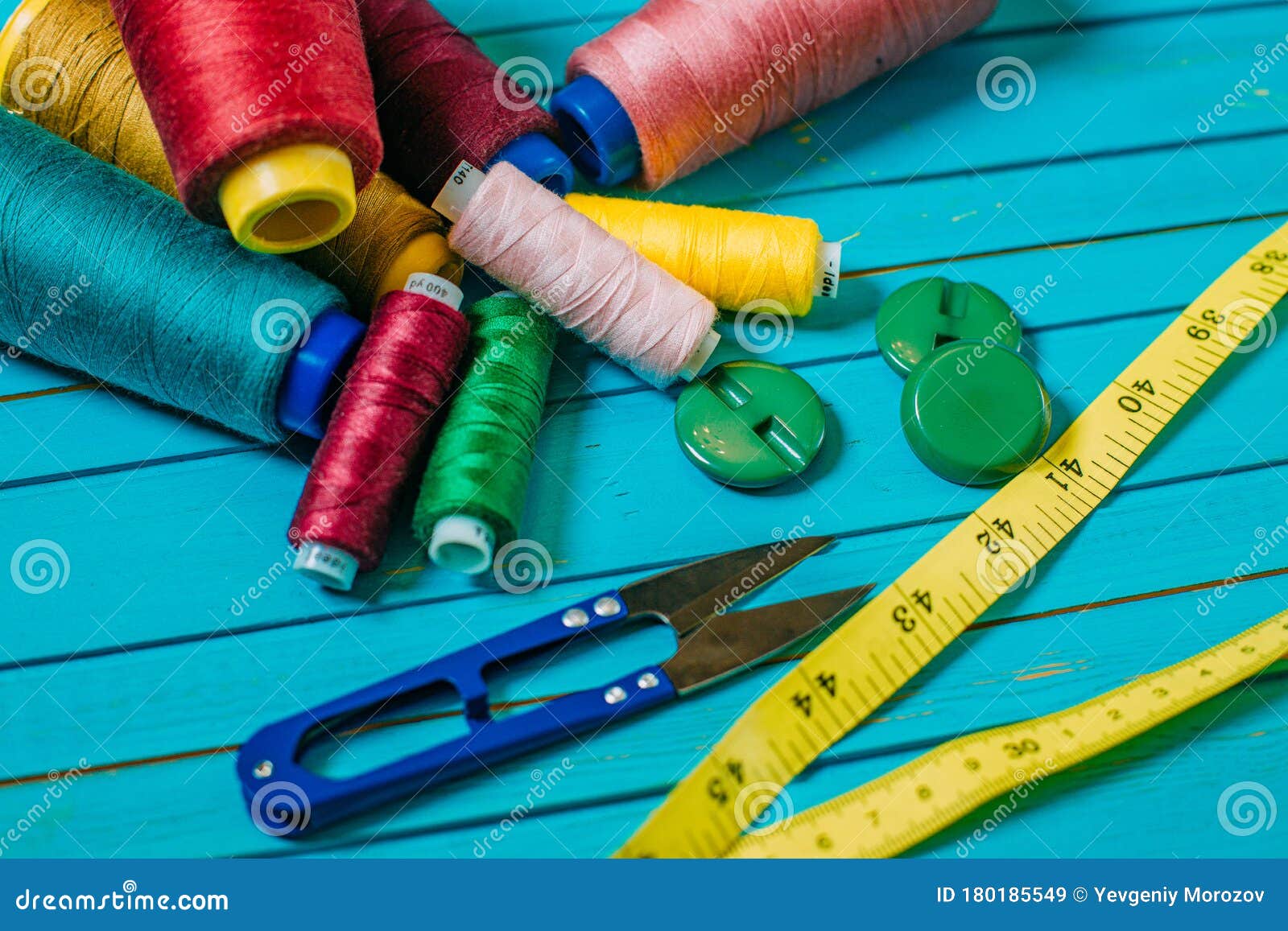 Set of Tailoring Tools and Accessories on Table Stock Image - Image of ...