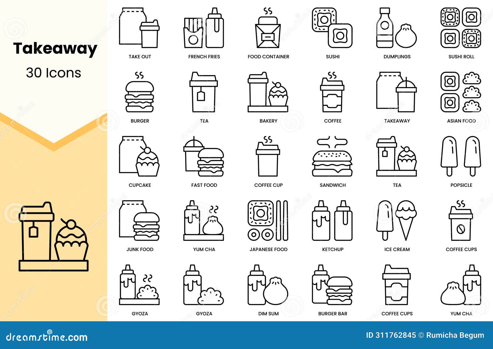 Set of Takeaway Icons. Simple Line Art Style Icons Pack Stock Vector ...