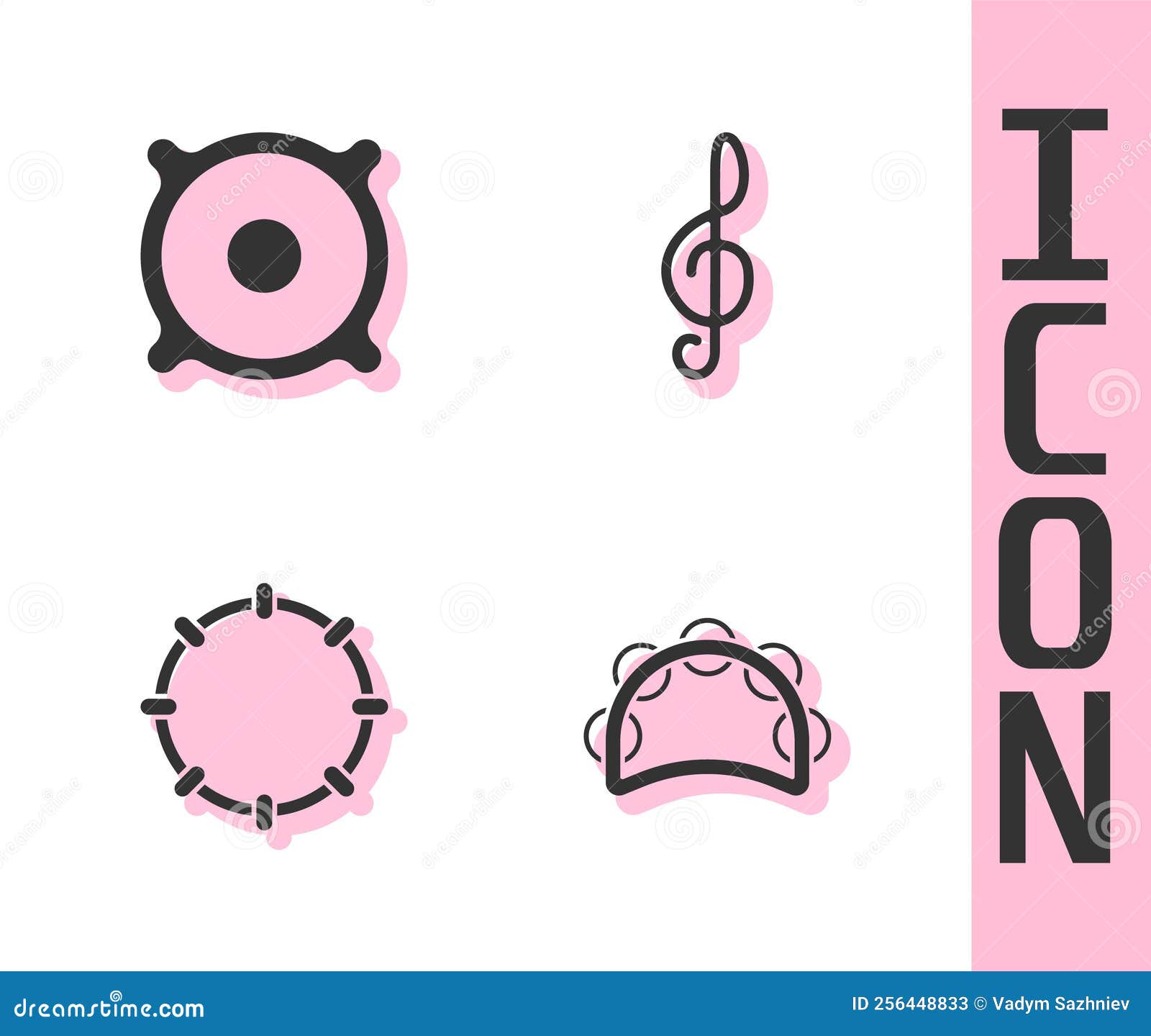 Set Tambourine, Stereo Speaker, and Treble Clef Icon. Vector Stock ...