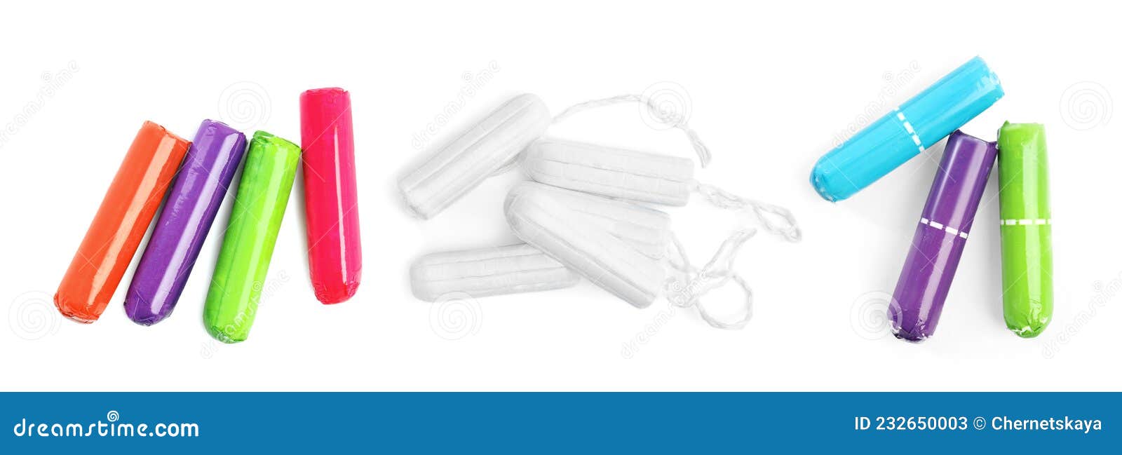 Set with Tampons on White Background, Top View. Banner Design Stock ...