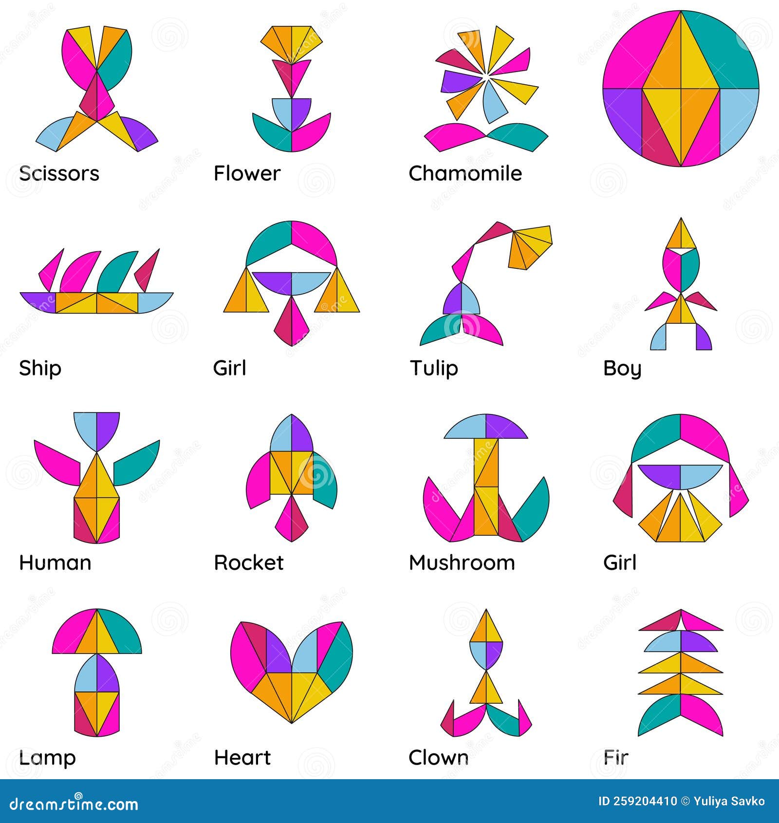 Set of Tangram Puzzle. Magic Circle. Tangram. Stock Vector ...