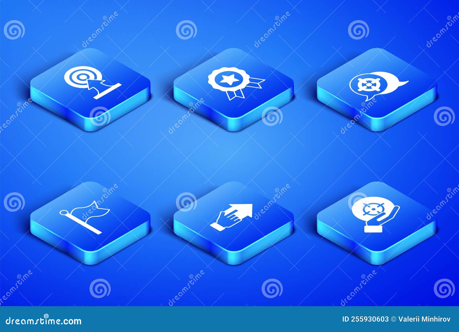 Set Target, with Arrow, Hand Pointing Finger, Flag, Medal and Icon ...