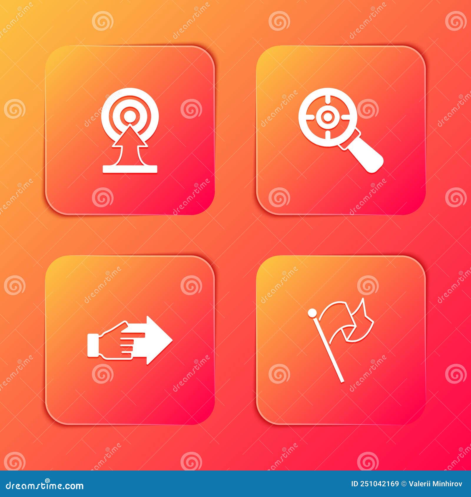 Set Target with Arrow, Magnifying Glass, Hand Pointing Finger and Flag ...