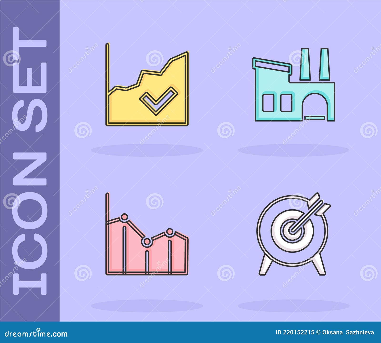 Set Target, Financial Growth Increase, Pie Chart Infographic and Factory Icon. Vector Stock ...