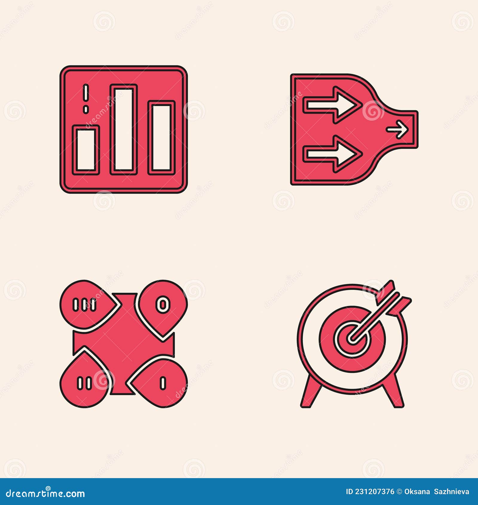 Set Target, Pie Chart Infographic, Arrow and Infographic Element Icon ...