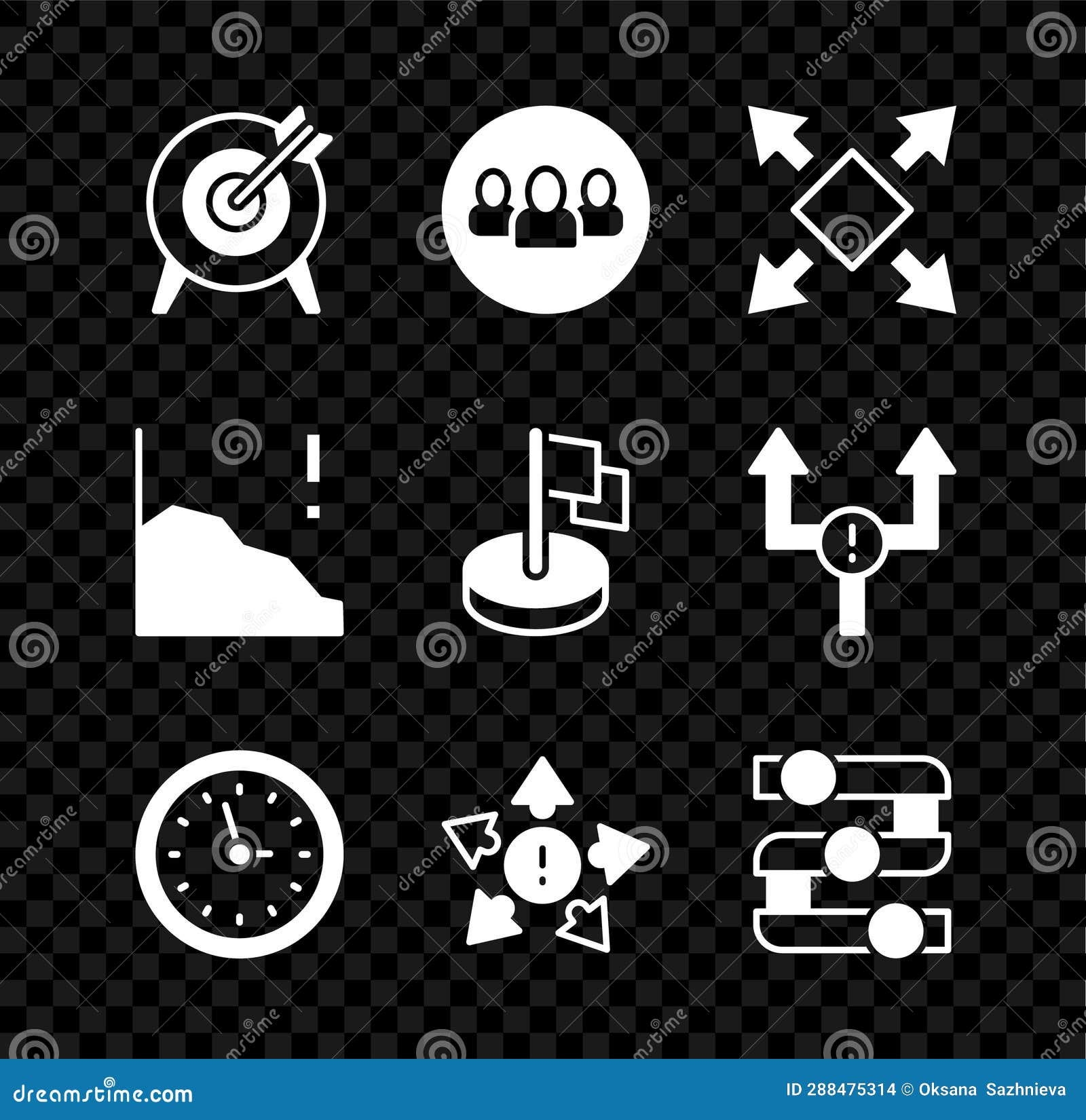 Set Target, Project Team Base, Many Ways Directional Arrow, Clock ...