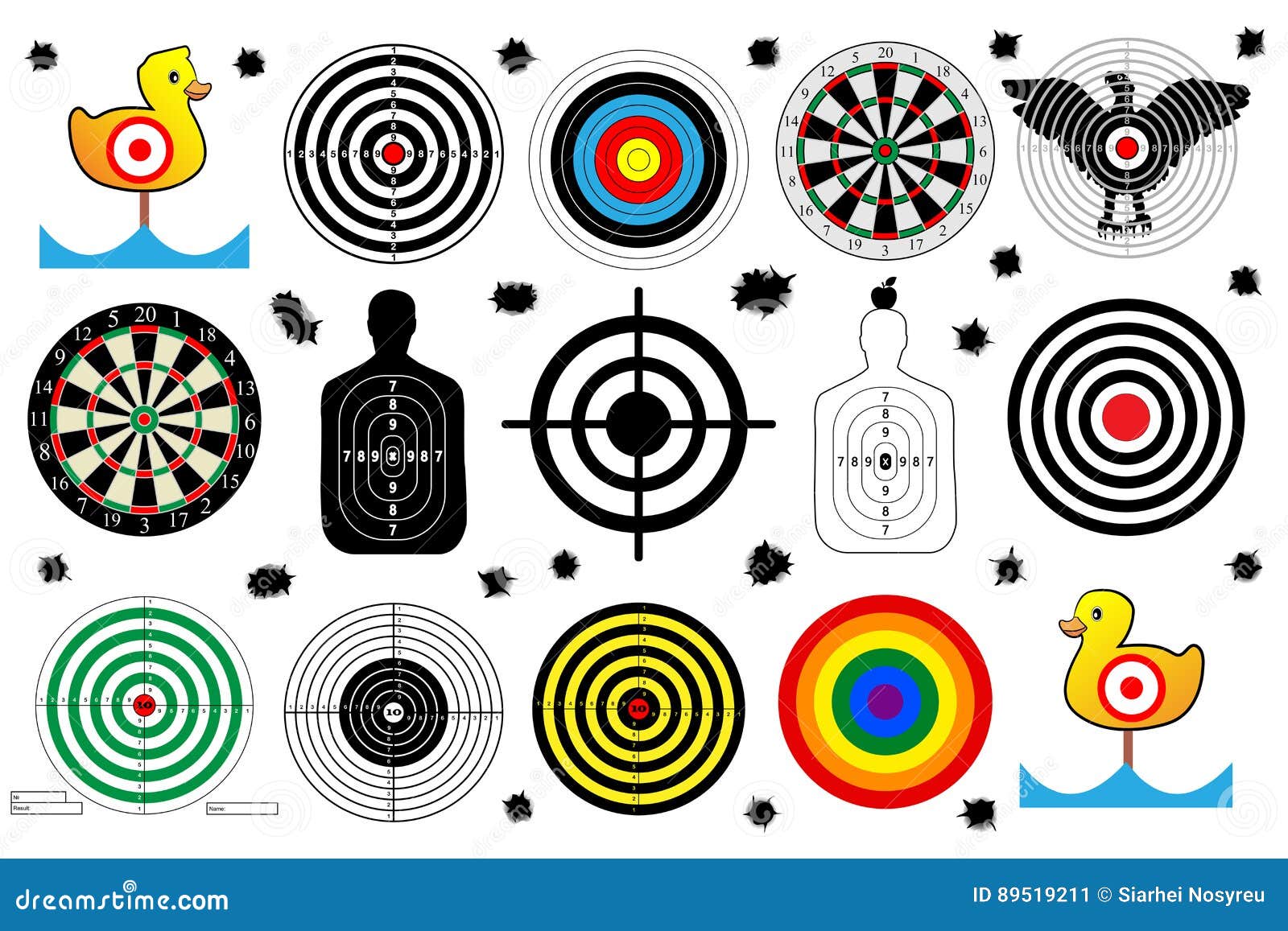 Set a Target for Shooting Range, Bullet Holes, Vector. Stock Vector ...