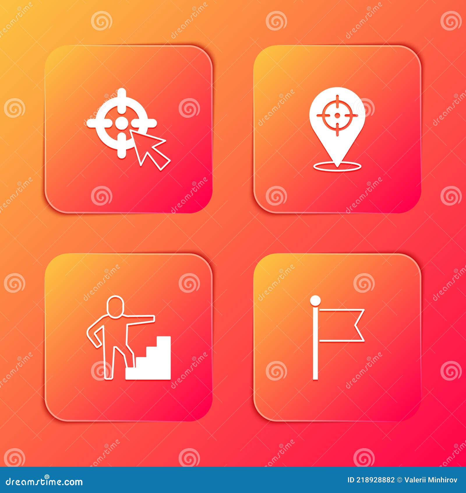 Set Target, , Stair with Finish Flag and Flag Icon. Vector Stock Vector ...