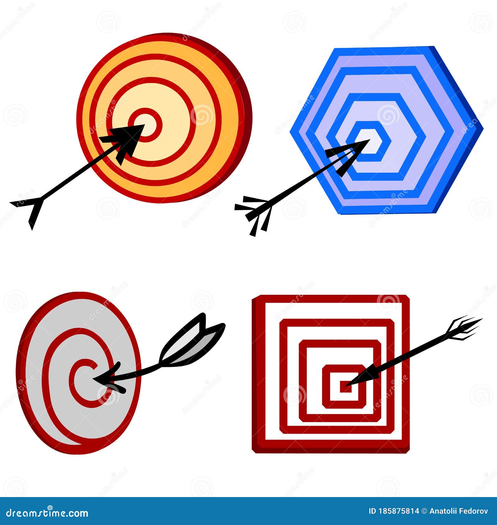 Set of Targets with Arrows in the Center. Stock Vector - Illustration ...