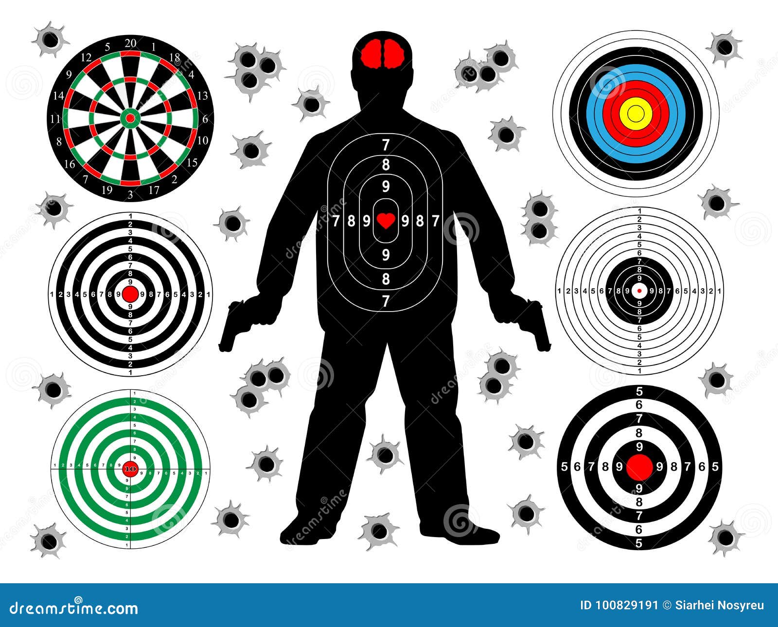 Set Of Targets Shoot And Bullet Holes Cartoon Vector | CartoonDealer ...