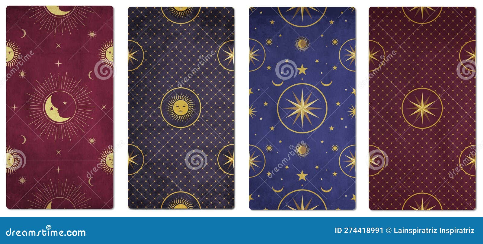 Set of Tarot Playing Cards Backs with Esoteric Designs Isolated Stock ...
