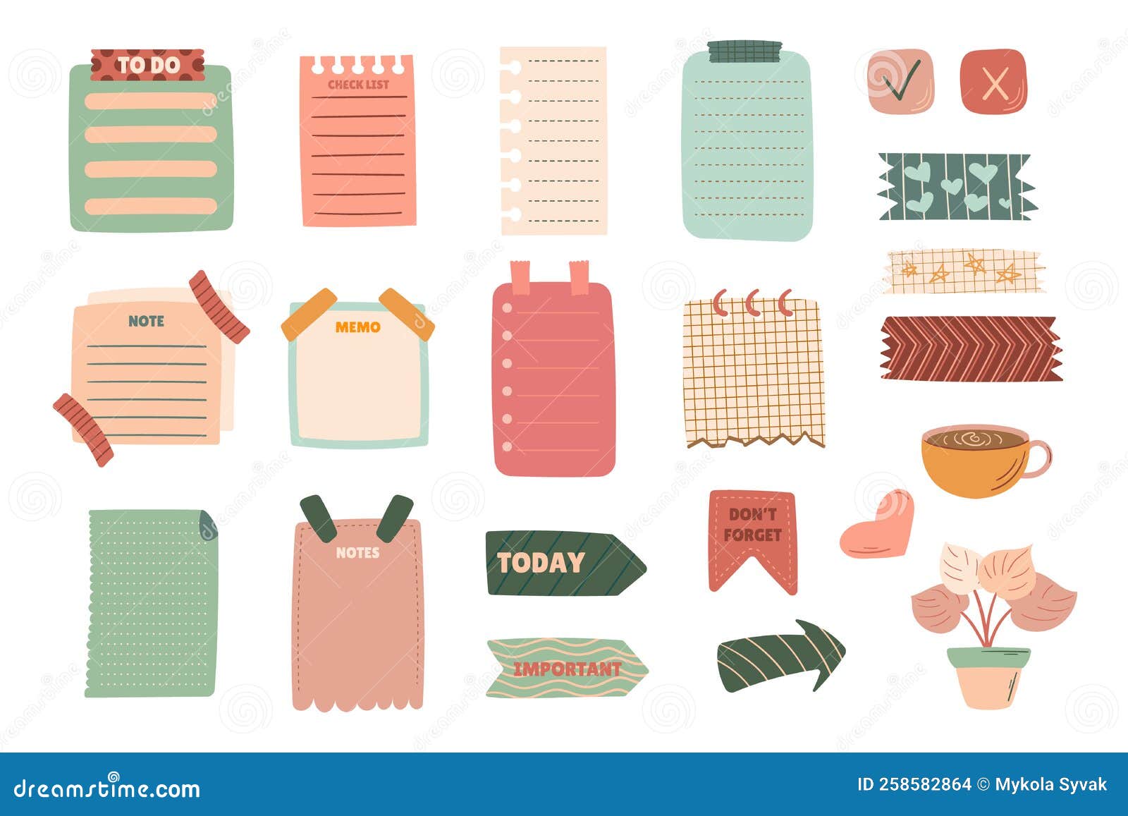 Set of Task Planners, Cute Paper Sticky Notes, Banners, To Do List ...