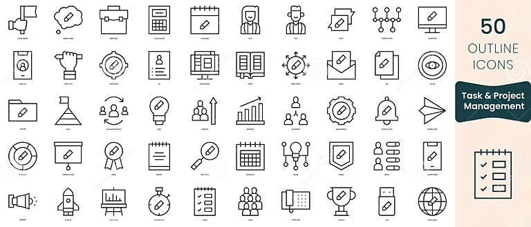 Set of Task and Project Management Icons. Thin Linear Style Icons Pack ...