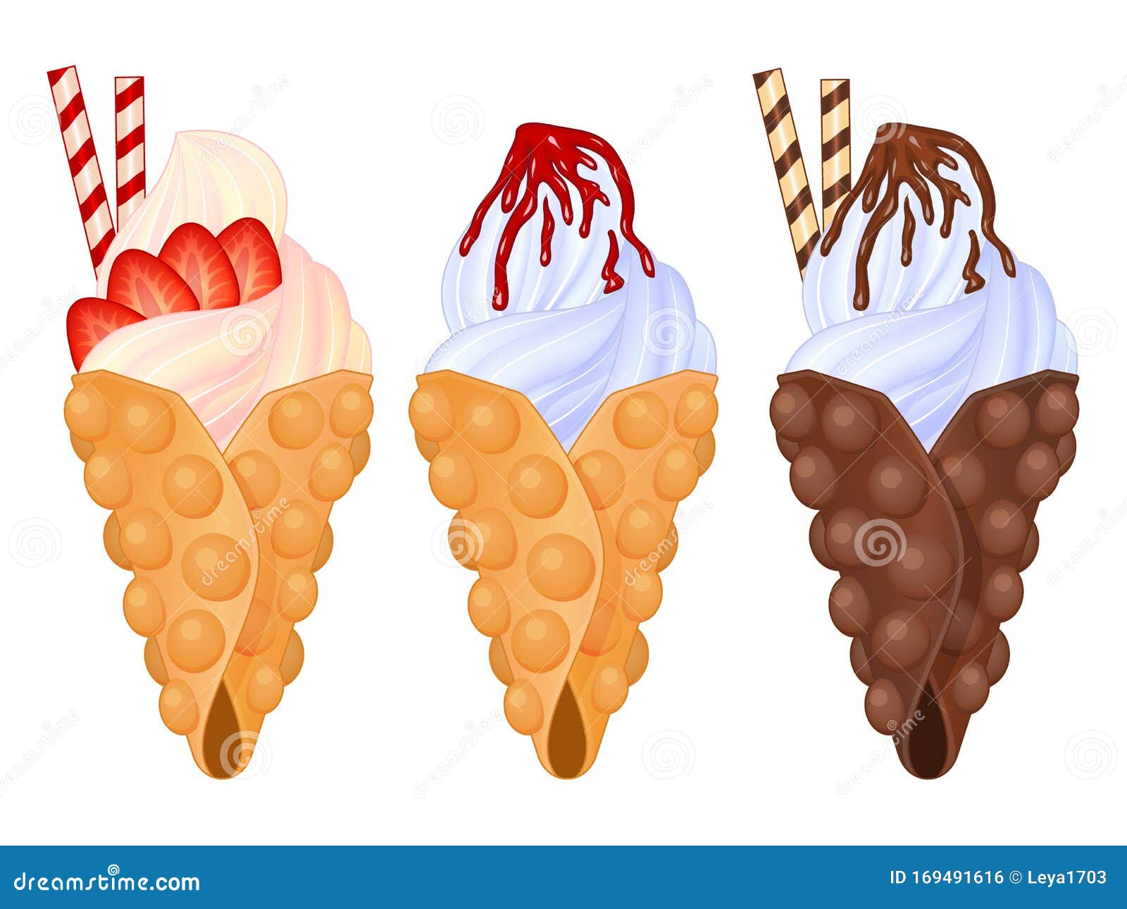 Set of Tasty Bubble Waffle Icons on White Background. Stock Vector ...