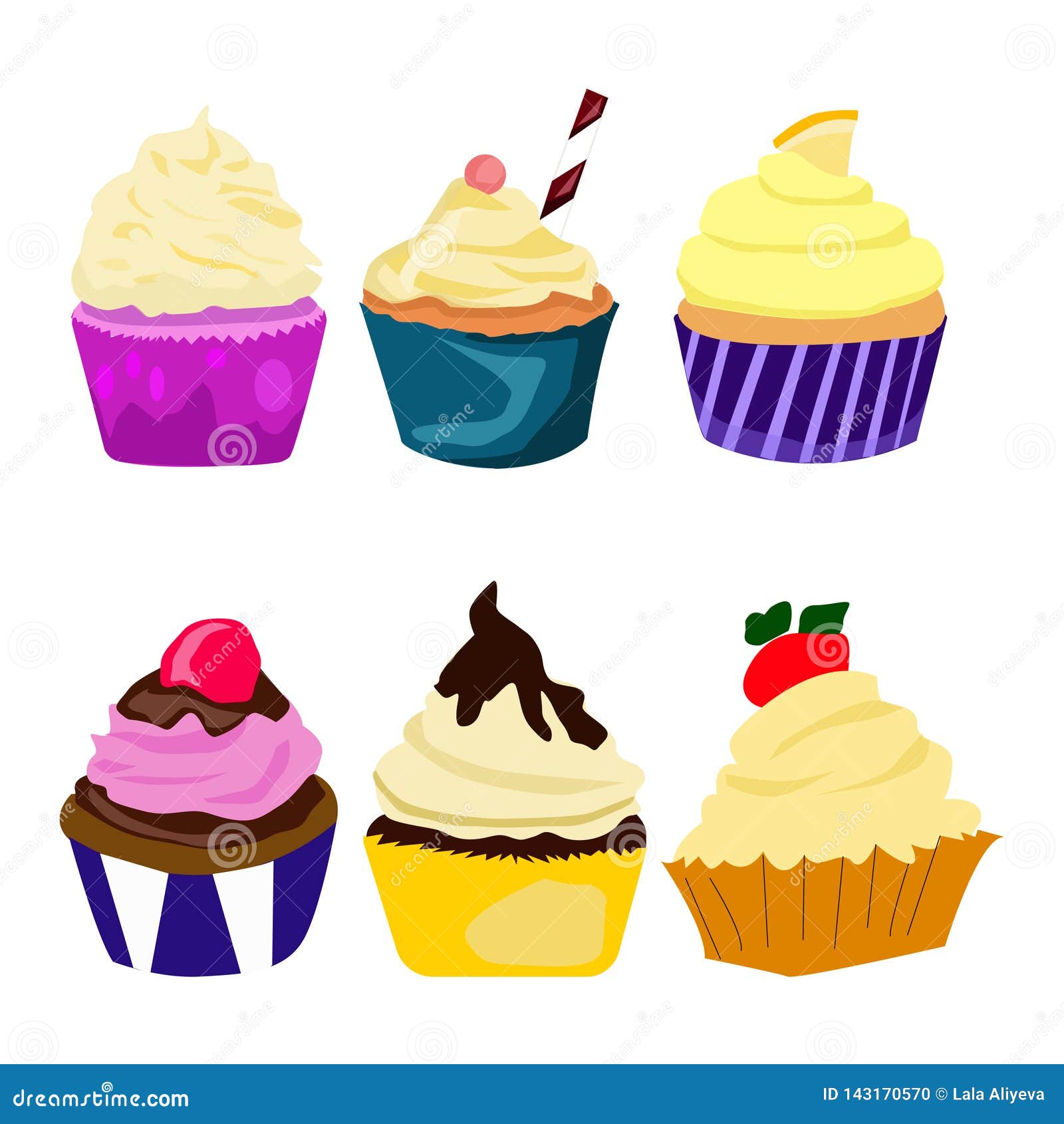 Set of Tasty Cakes Isolated on White. Vector . Stock Vector ...