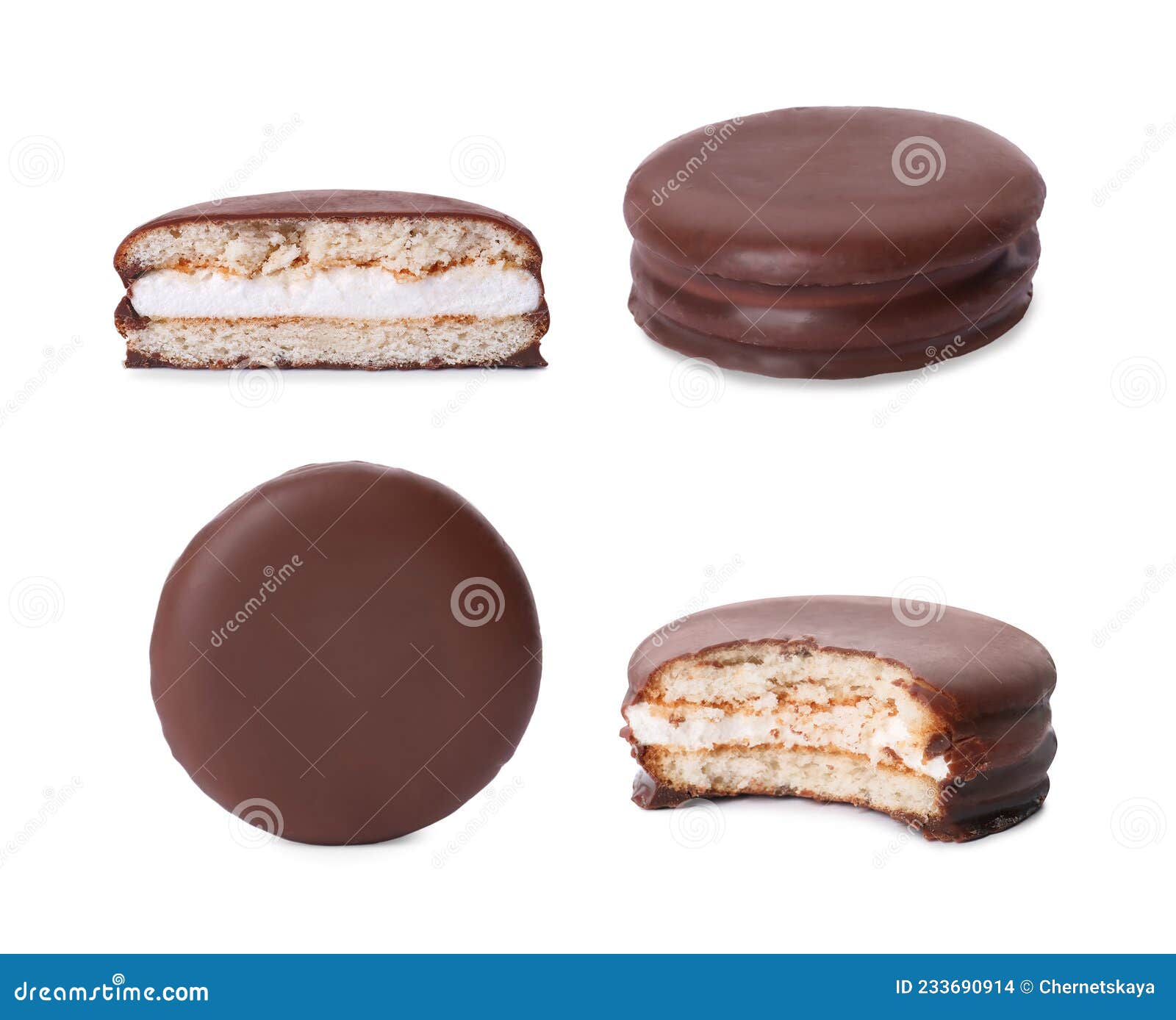 Set with Tasty Choco Pies on White Background Stock Photo - Image of ...