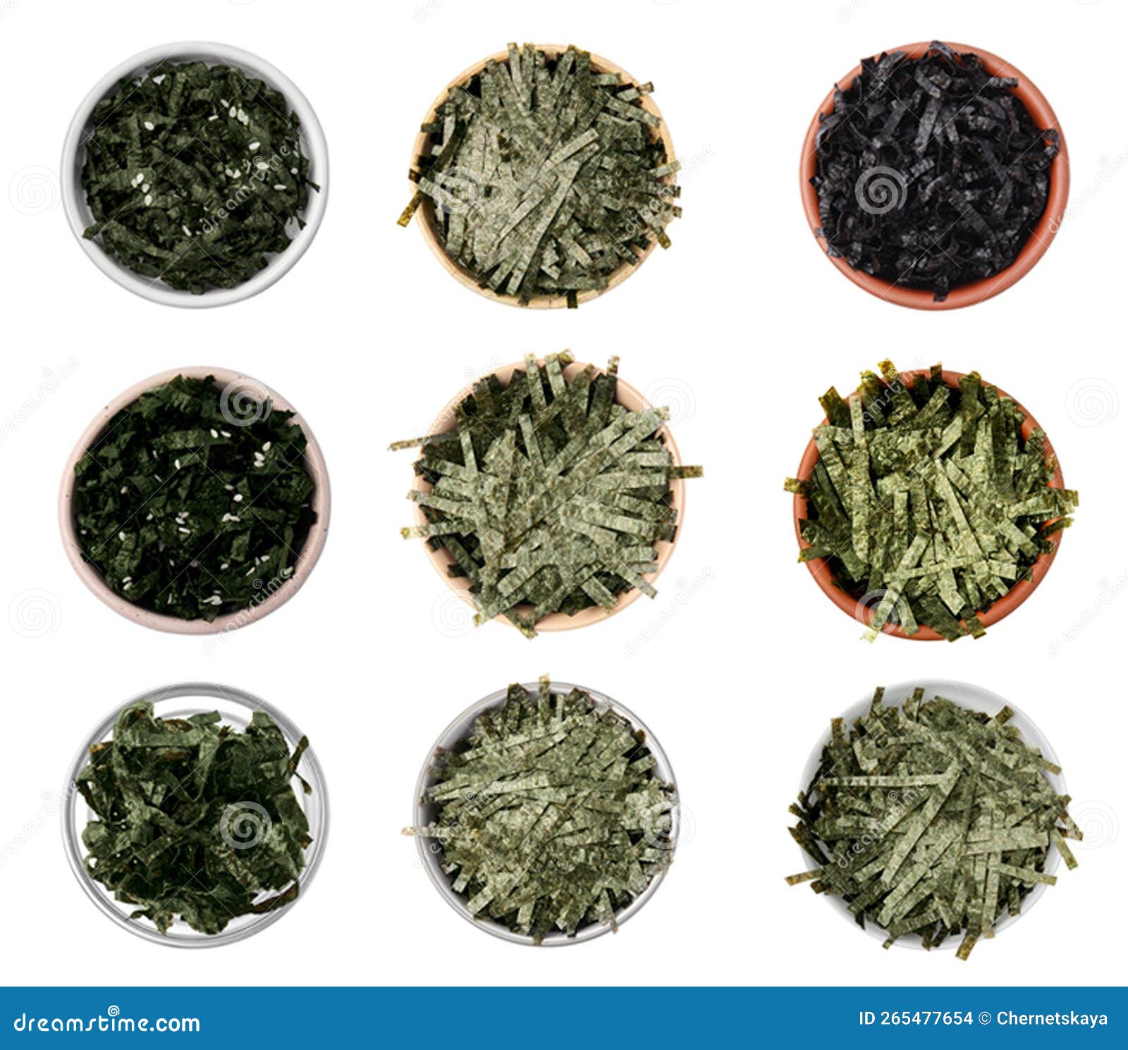Set with Tasty Chopped Crispy Nori Sheets on White Background, Top View ...