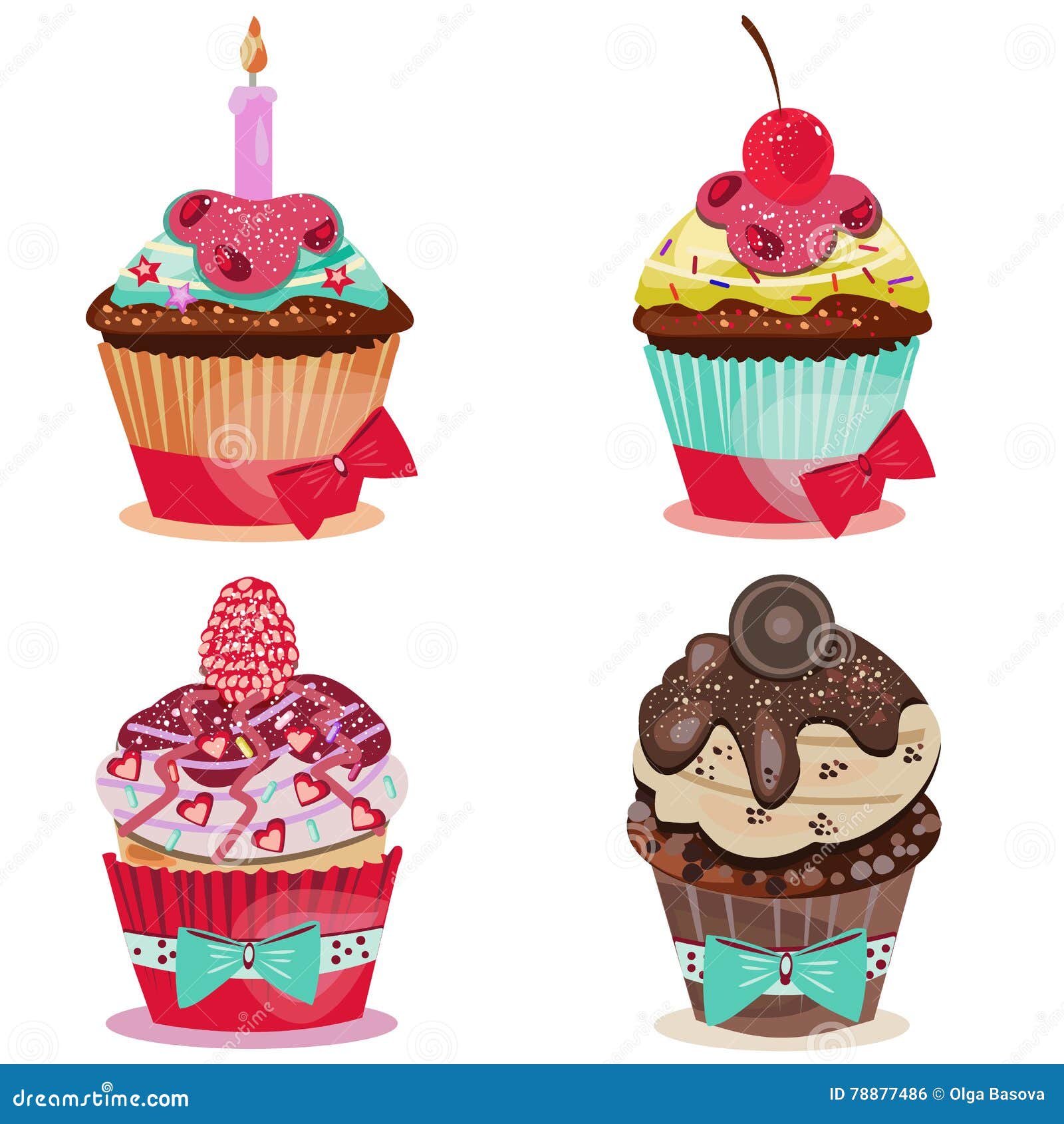Set of tasty Cupcake. stock vector. Illustration of paints - 78877486