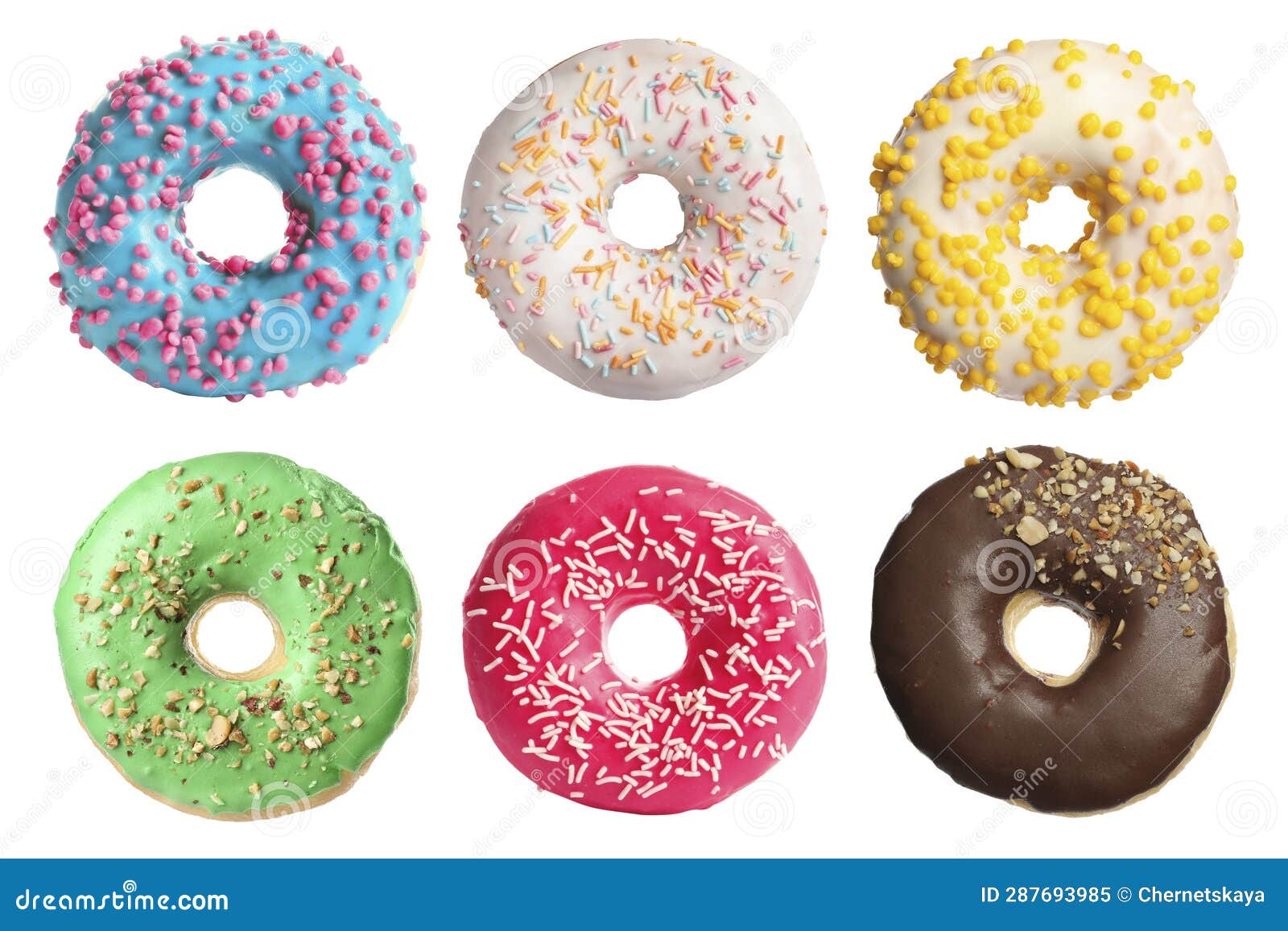 Set with Tasty Donuts Isolated on White Stock Image - Image of diet ...