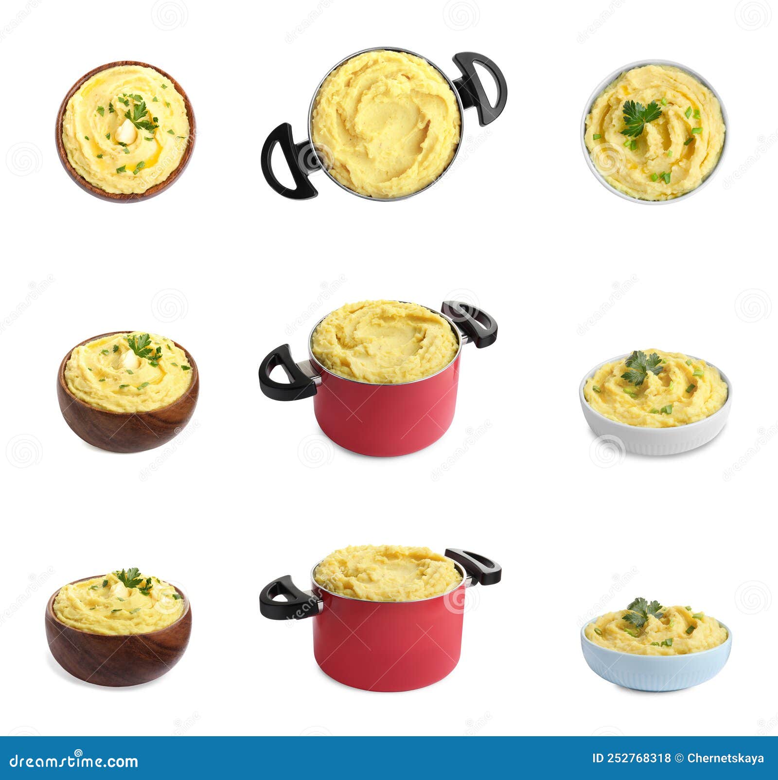 Set with Tasty Mashed Potatoes on White Background Stock Photo - Image ...
