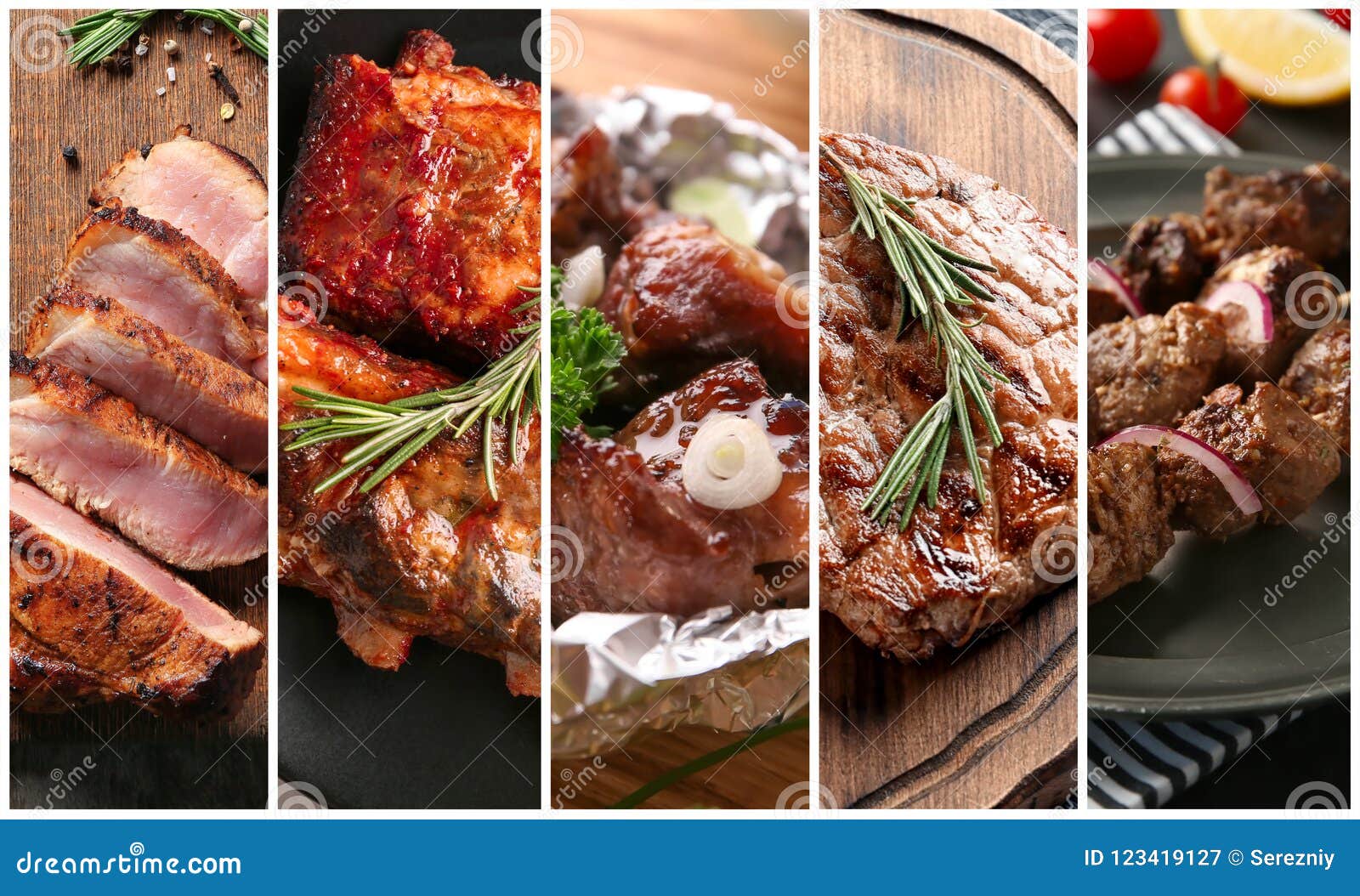 Set of Tasty Meat Cooked on Barbecue Grill Stock Image - Image of meat ...