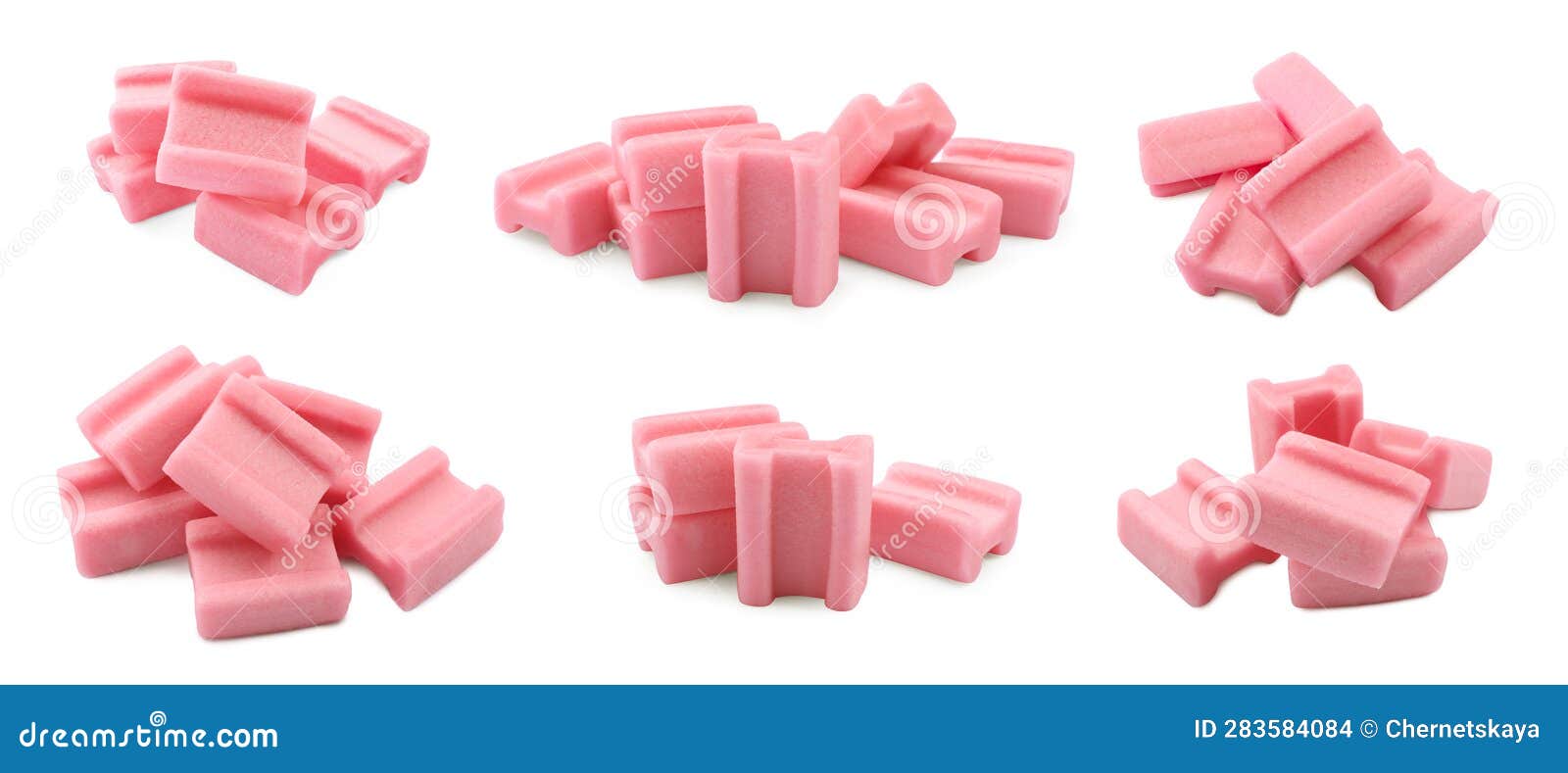 Set of Tasty Pink Bubble Gums on White Background Stock Photo - Image ...