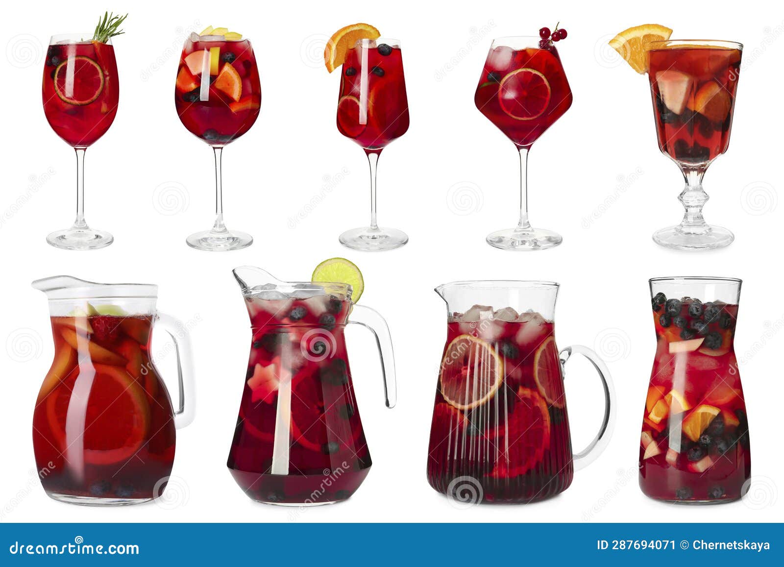 Set with Tasty Sangria in Different Glassware Isolated on White Stock ...