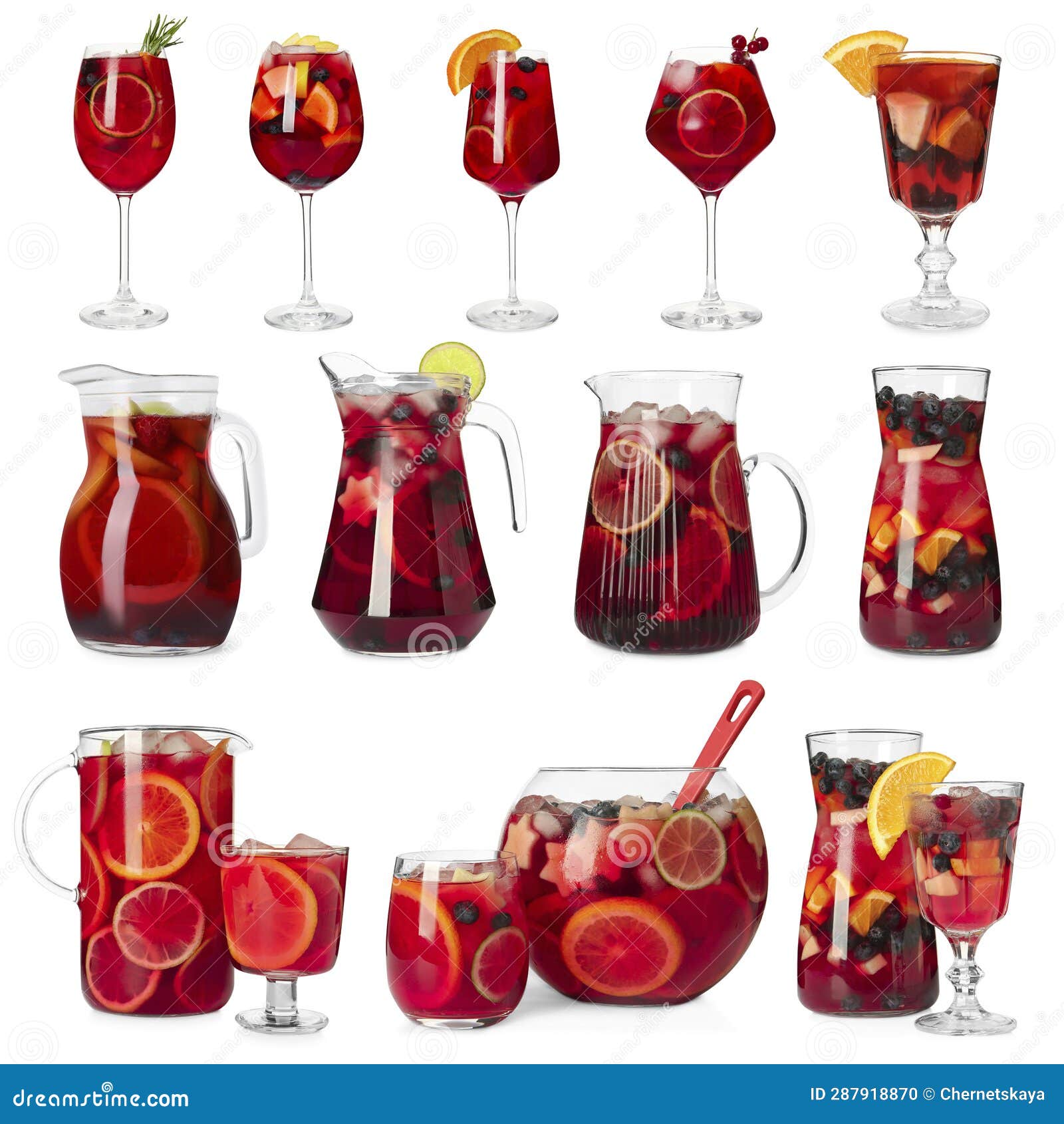 Set with Tasty Sangria in Different Glassware Isolated on White Stock ...