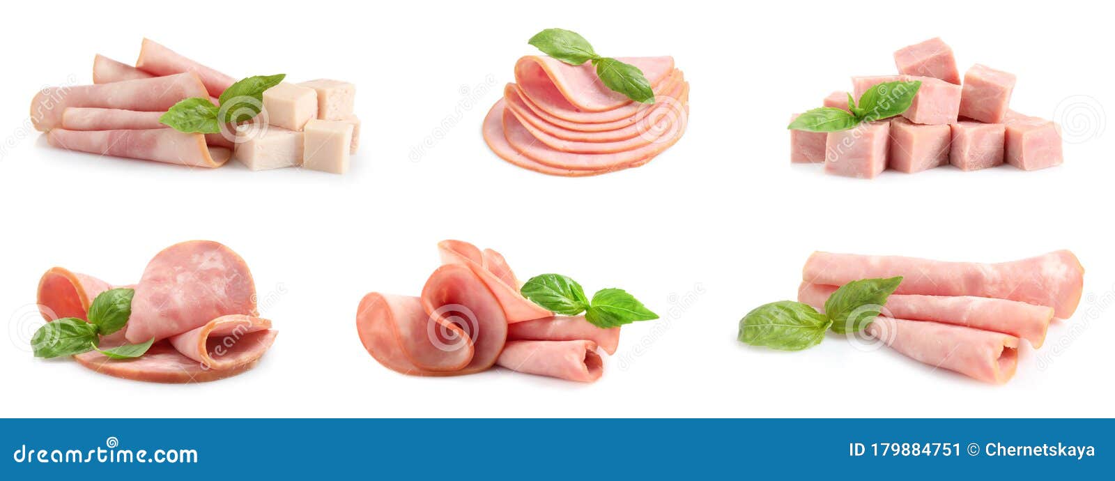 Set of Tasty Sliced Ham on Background. Banner Design Stock Image ...