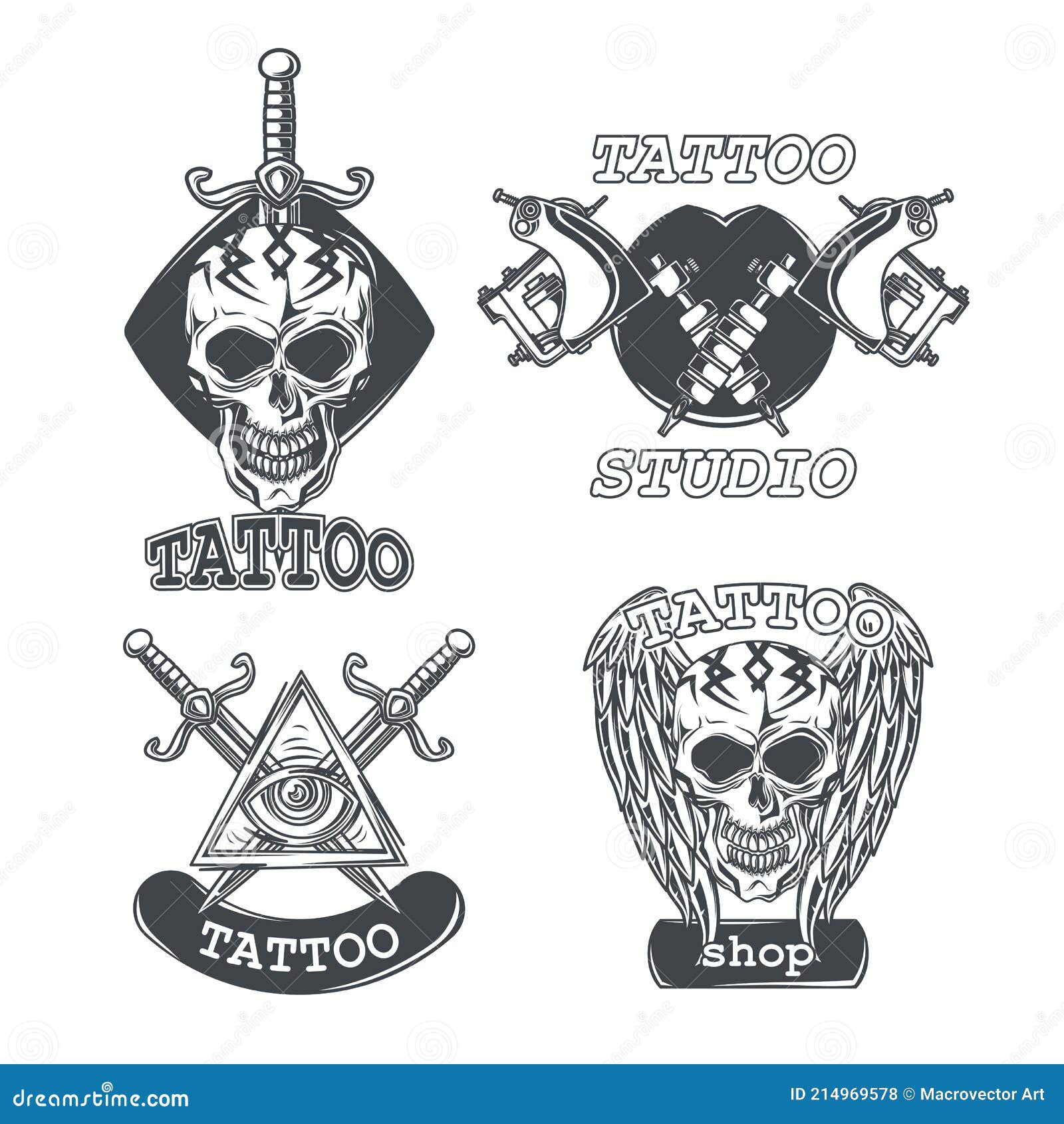 Set of Tattoo Emblems, Labels, Badges, Logos. Isolated on White Stock ...