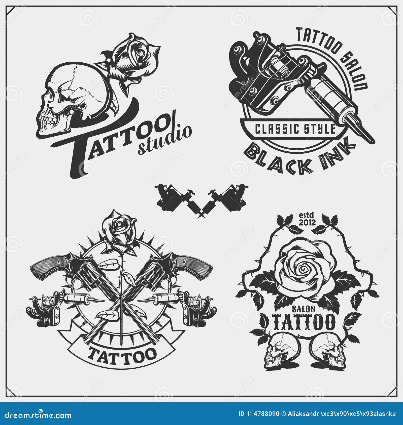 Set Of Tattoo Salon Labels, Badges And Design Elements. Tattoo Studio ...