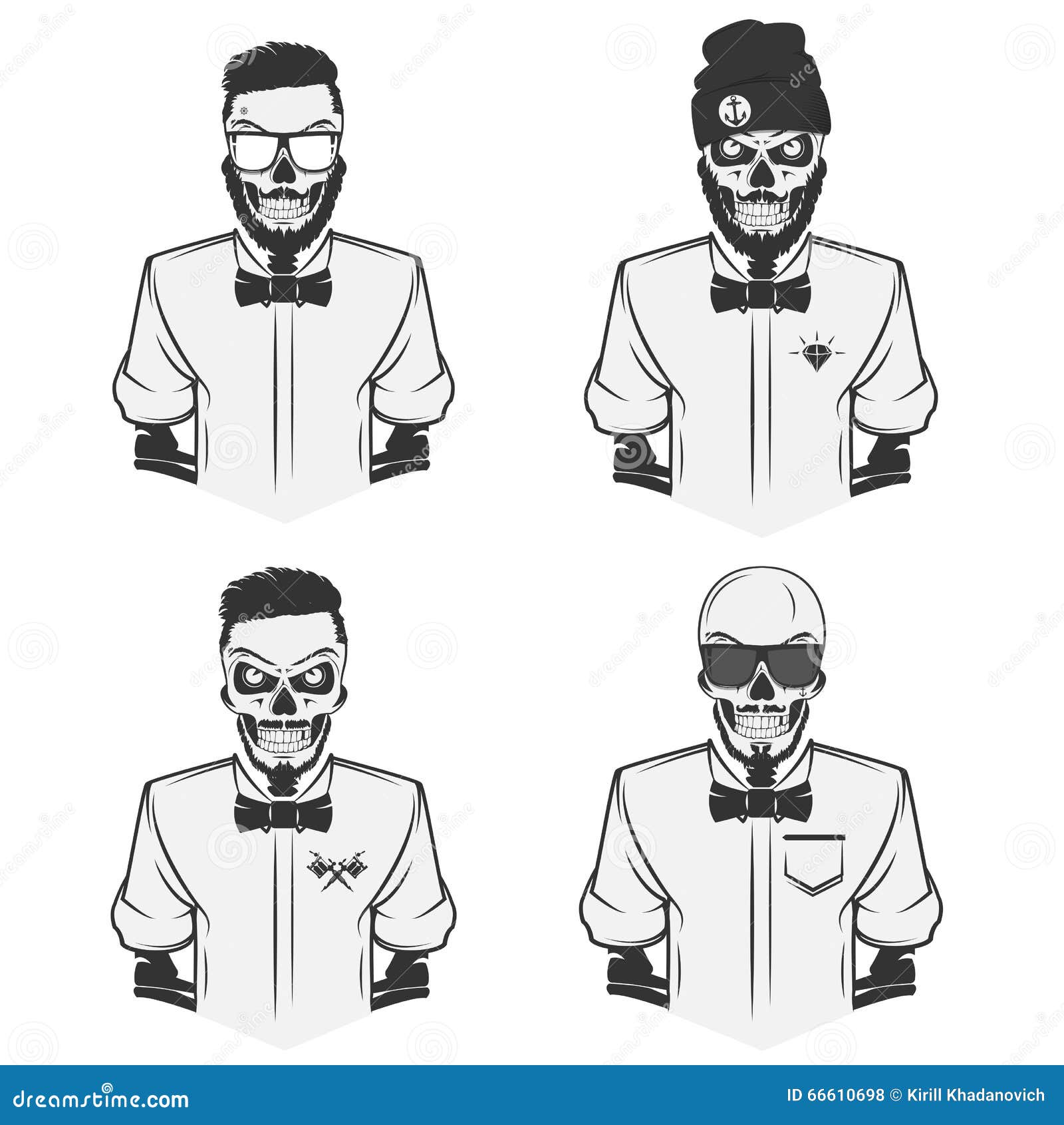 Set of Tattooist Skeleton Masters. Stock Vector - Illustration of hero ...