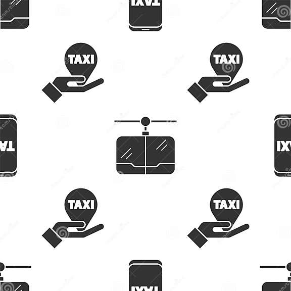 Set Taxi Call Telephone Service, Cable Car and Hand on Map Pointer with ...